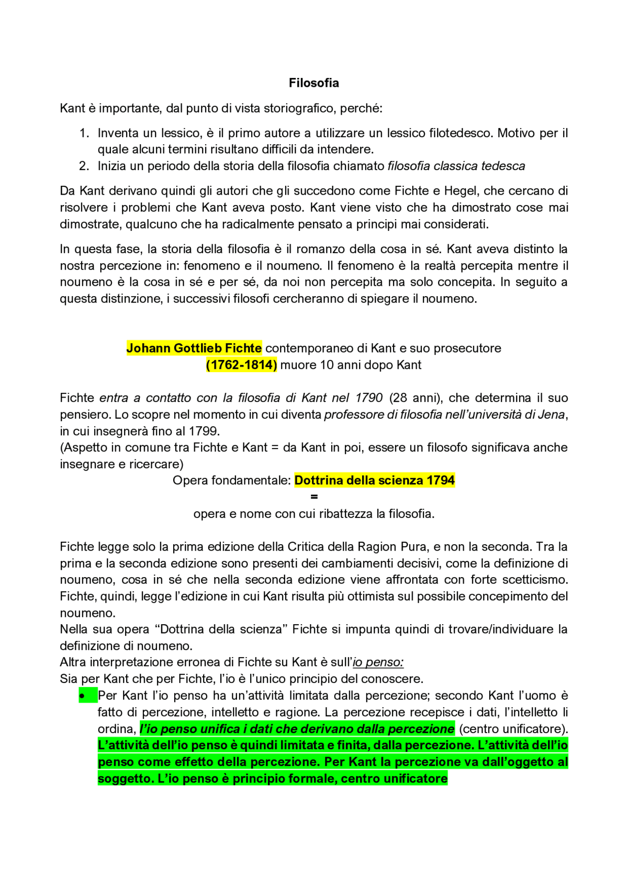 Appunti Filosofia Su Fichte E Hegel Docsity