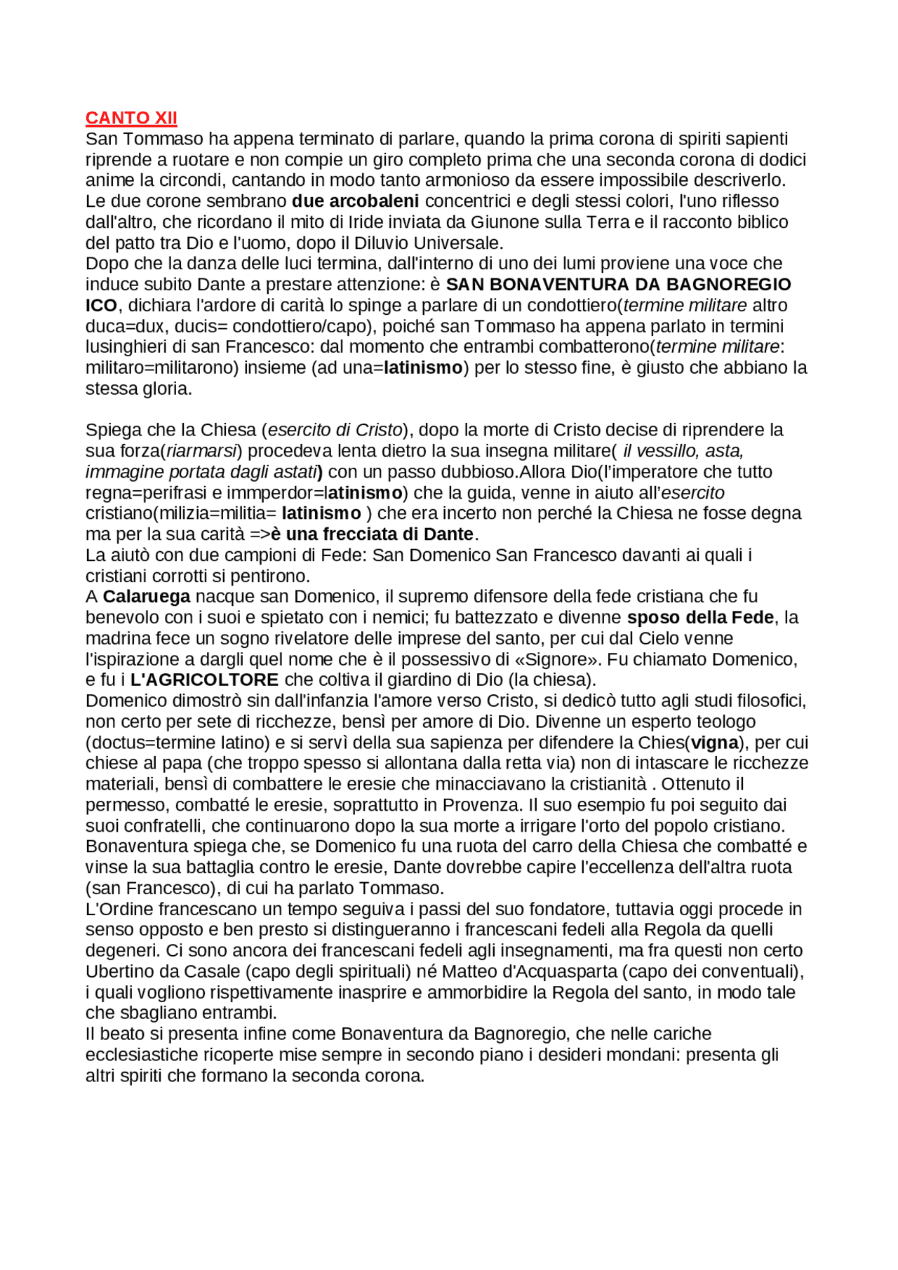Canto Xii Paradisodante Docsity