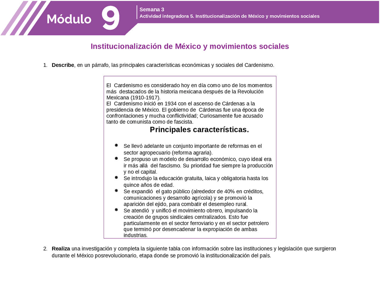 Actividad integradora Modulo 9 semana 3. México y las instituciones ...