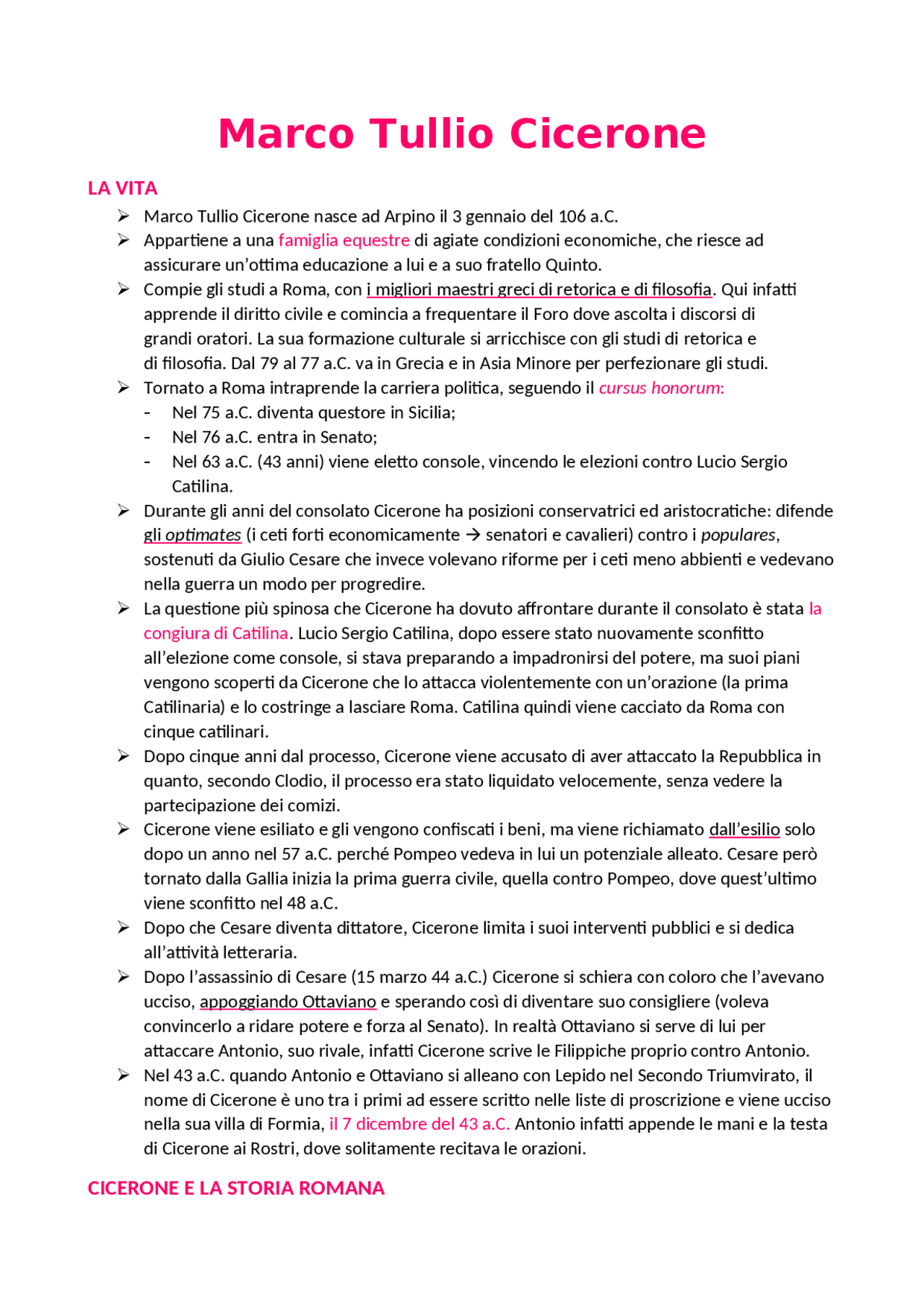 Appunti Professoressa E Sintesi Di Cicerone Docsity