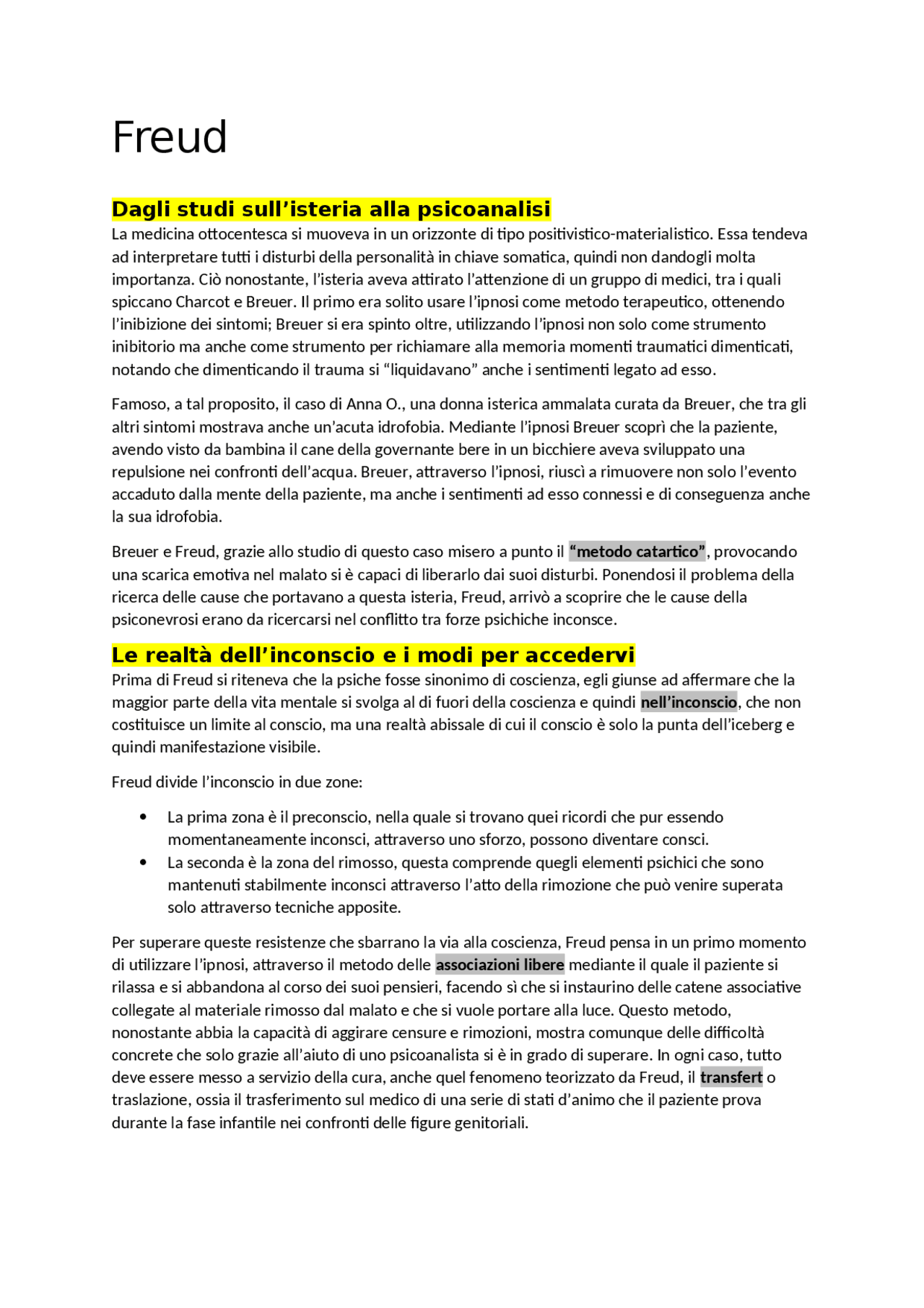 Riassunto Filosofia E Pensiero Di Freud Docsity