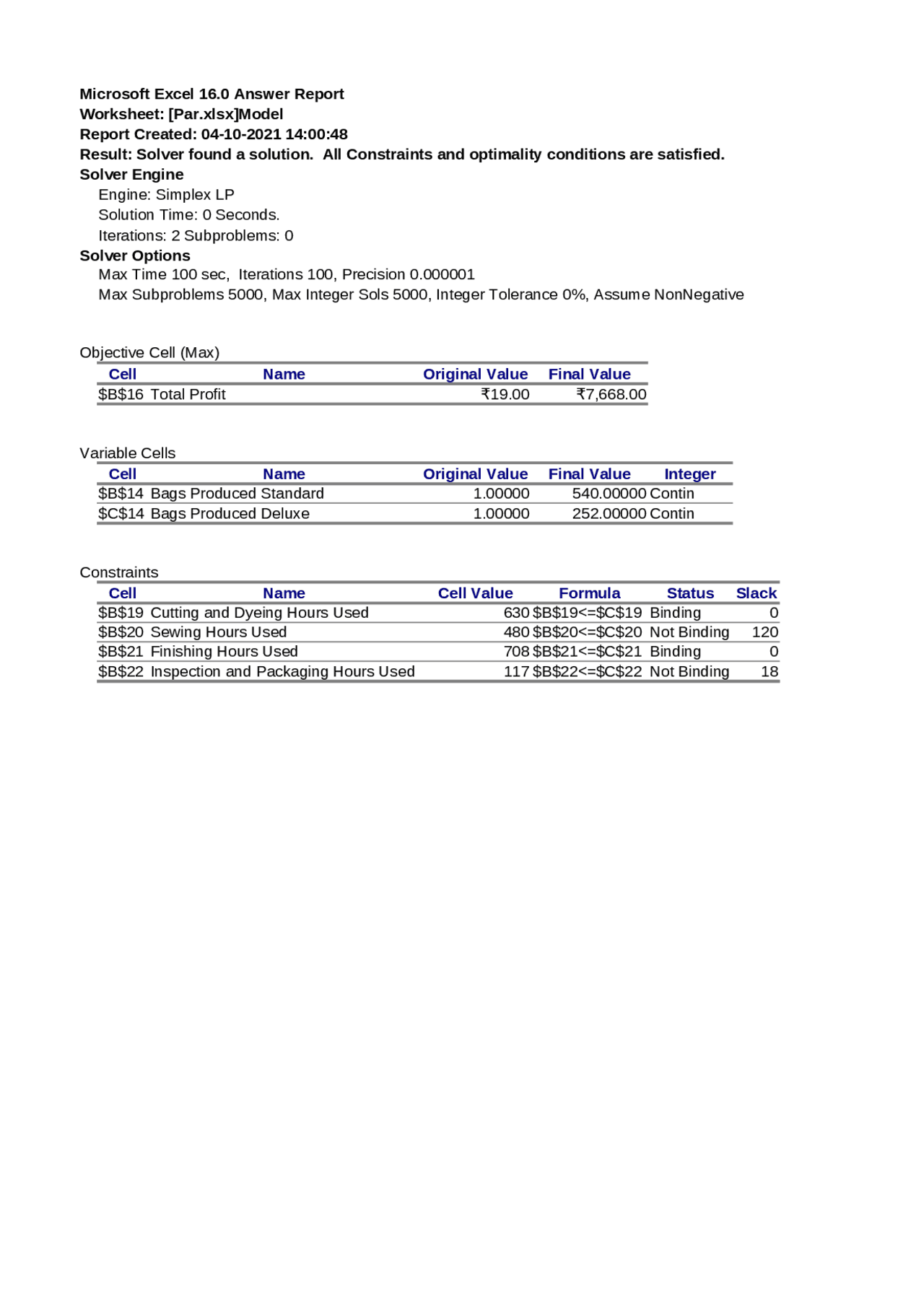 Excel Solution For Problem In Textbook Docsity