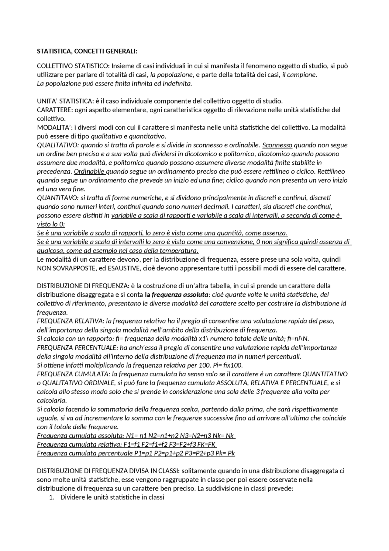 Riassunto Statistica Docsity