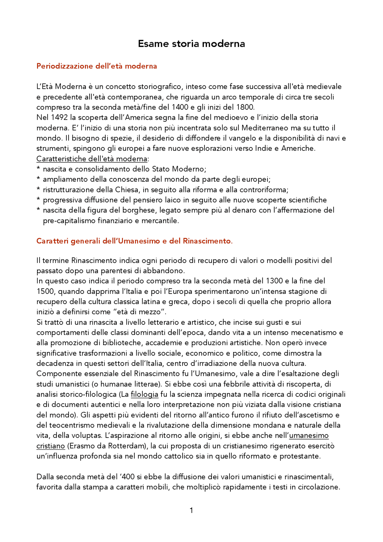 Esame Storia Moderna Docsity
