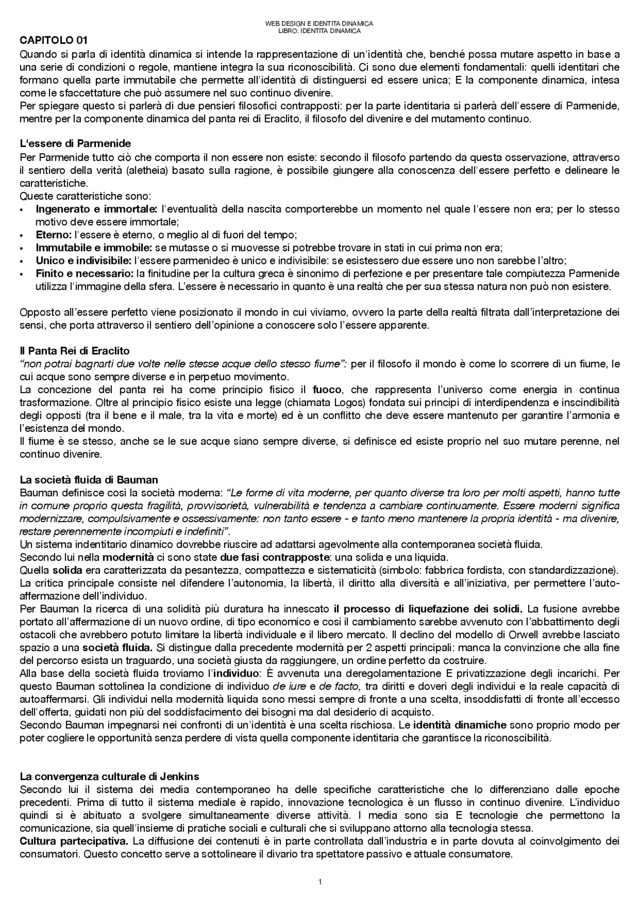Riassunto Libro Identità Dinamica Docsity