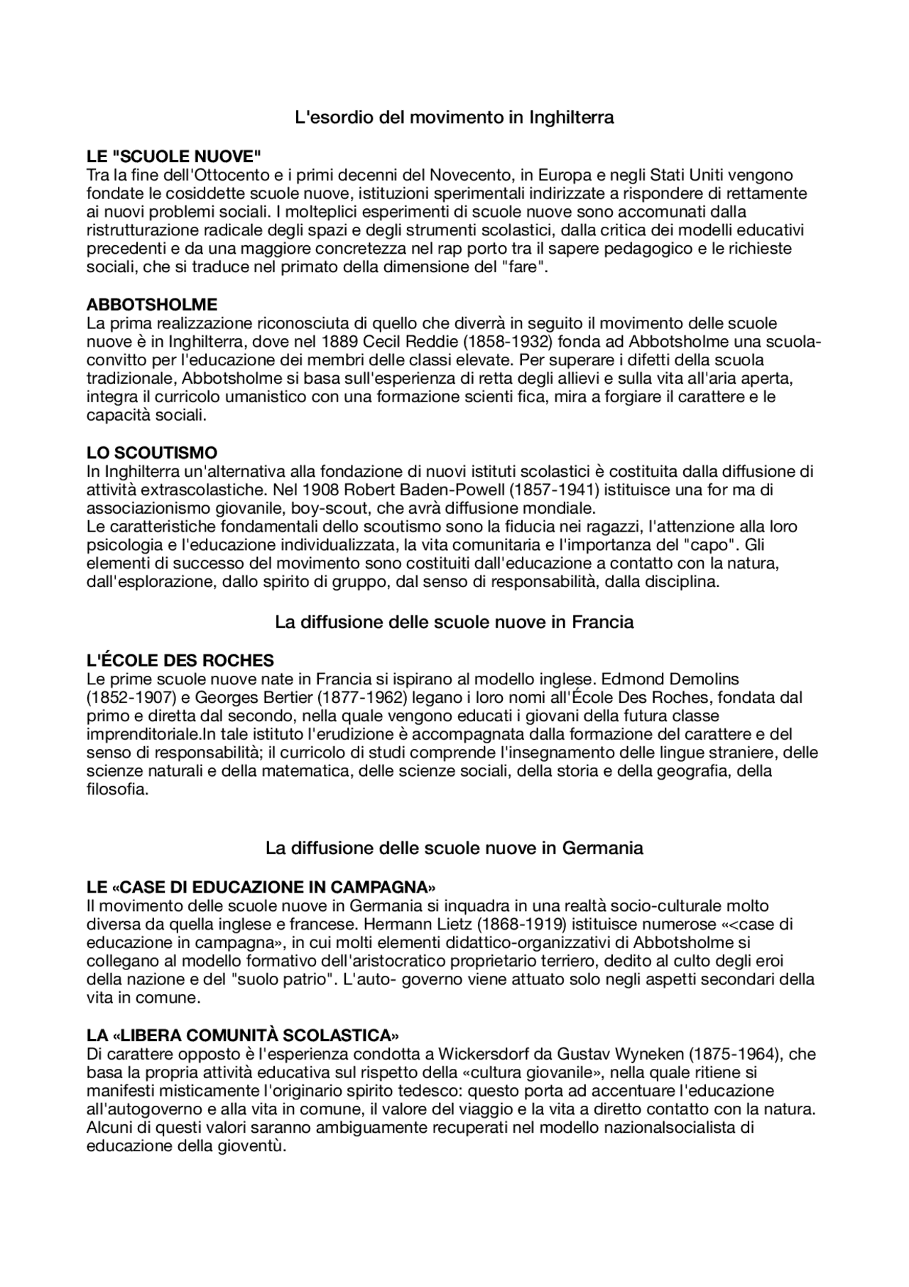 Le Scuole Nuove Riassunto Docsity