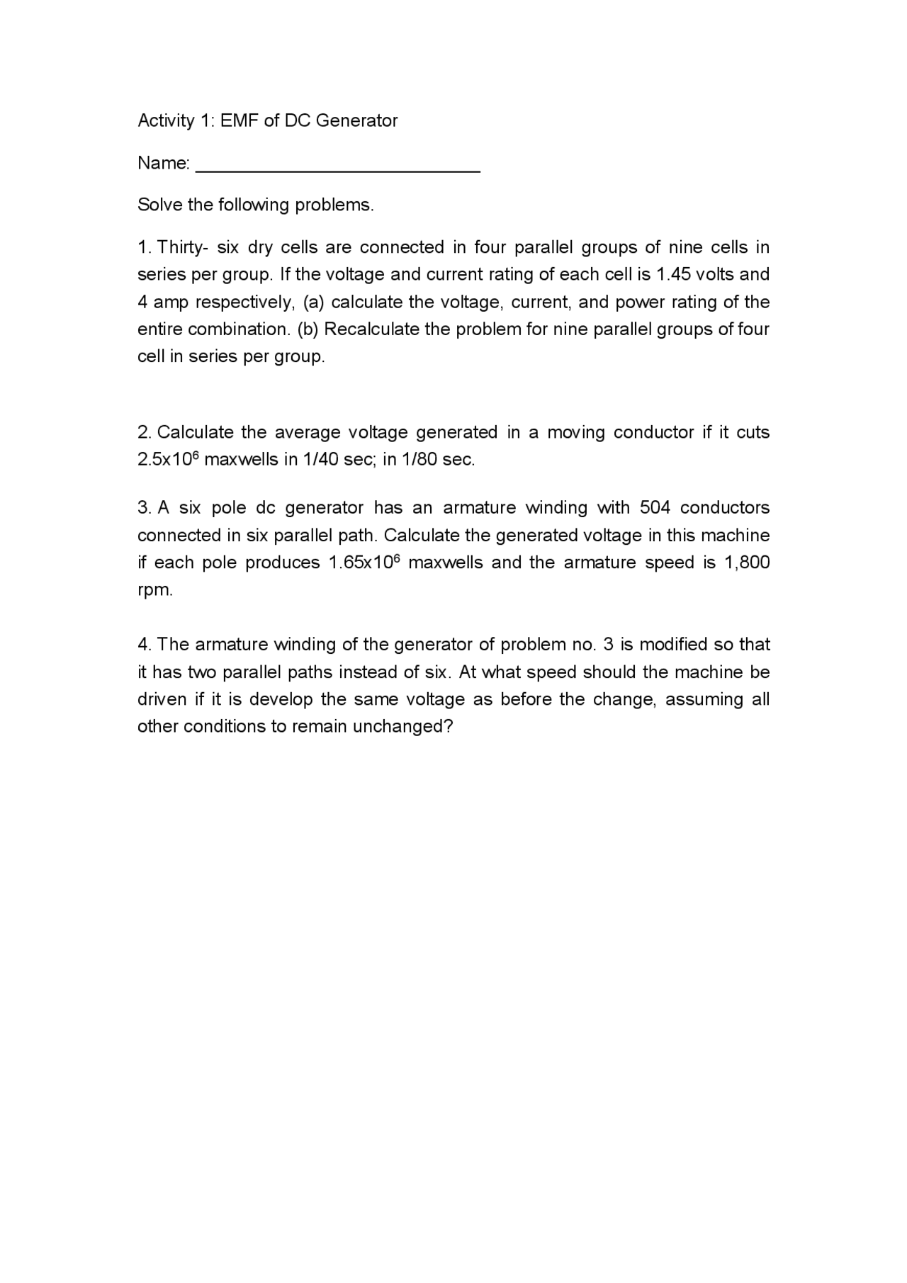 Electrical Generator Docsity
