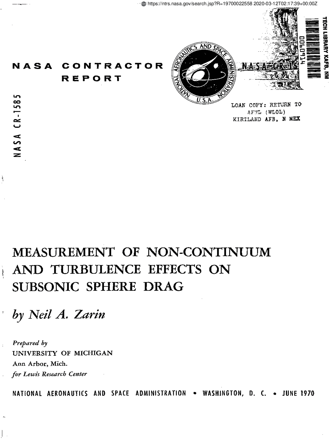 Drag Measurements of Spheres: Reynolds, Mach Numbers, and Turbulence ...