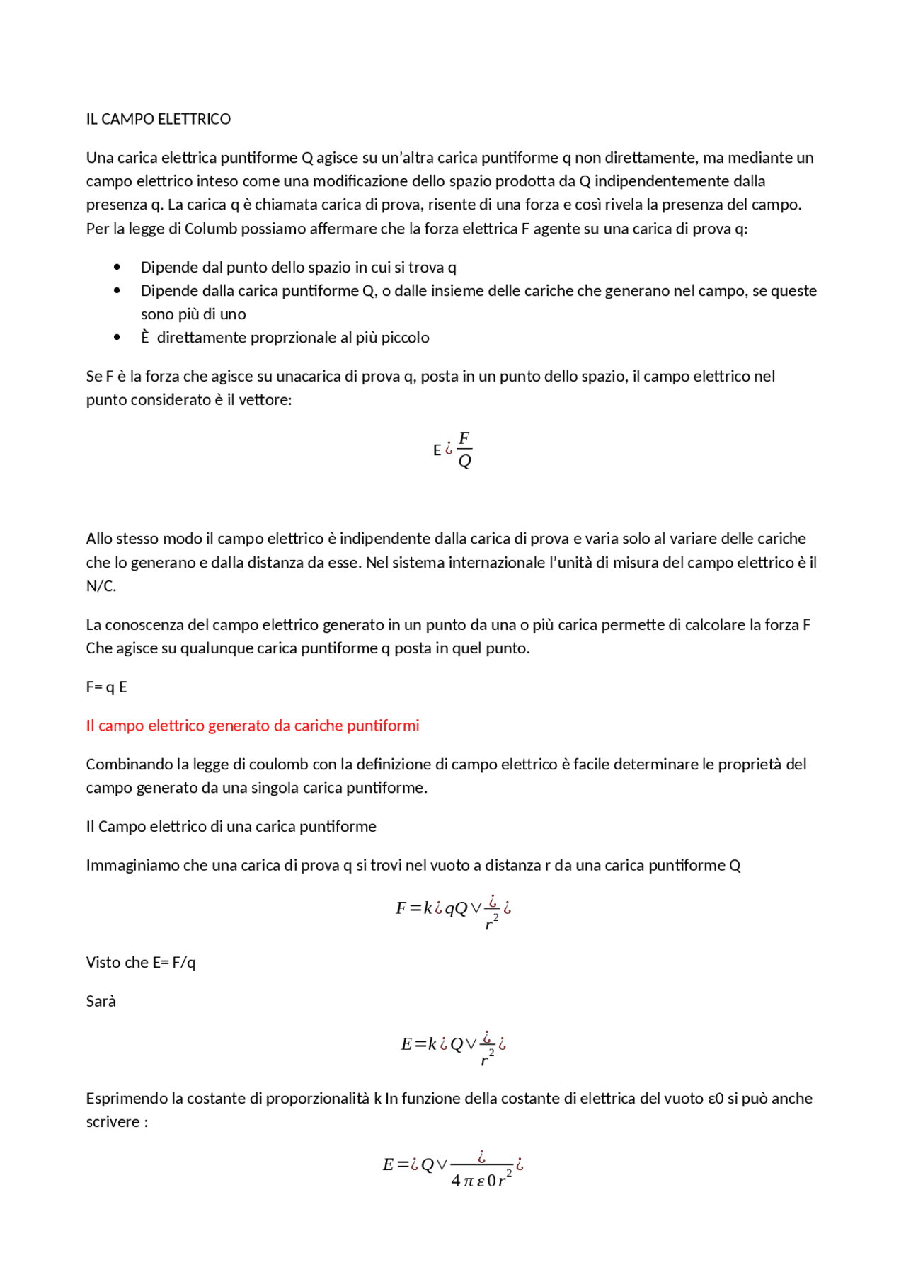 La Carica E Il Campo Elettrico Docsity