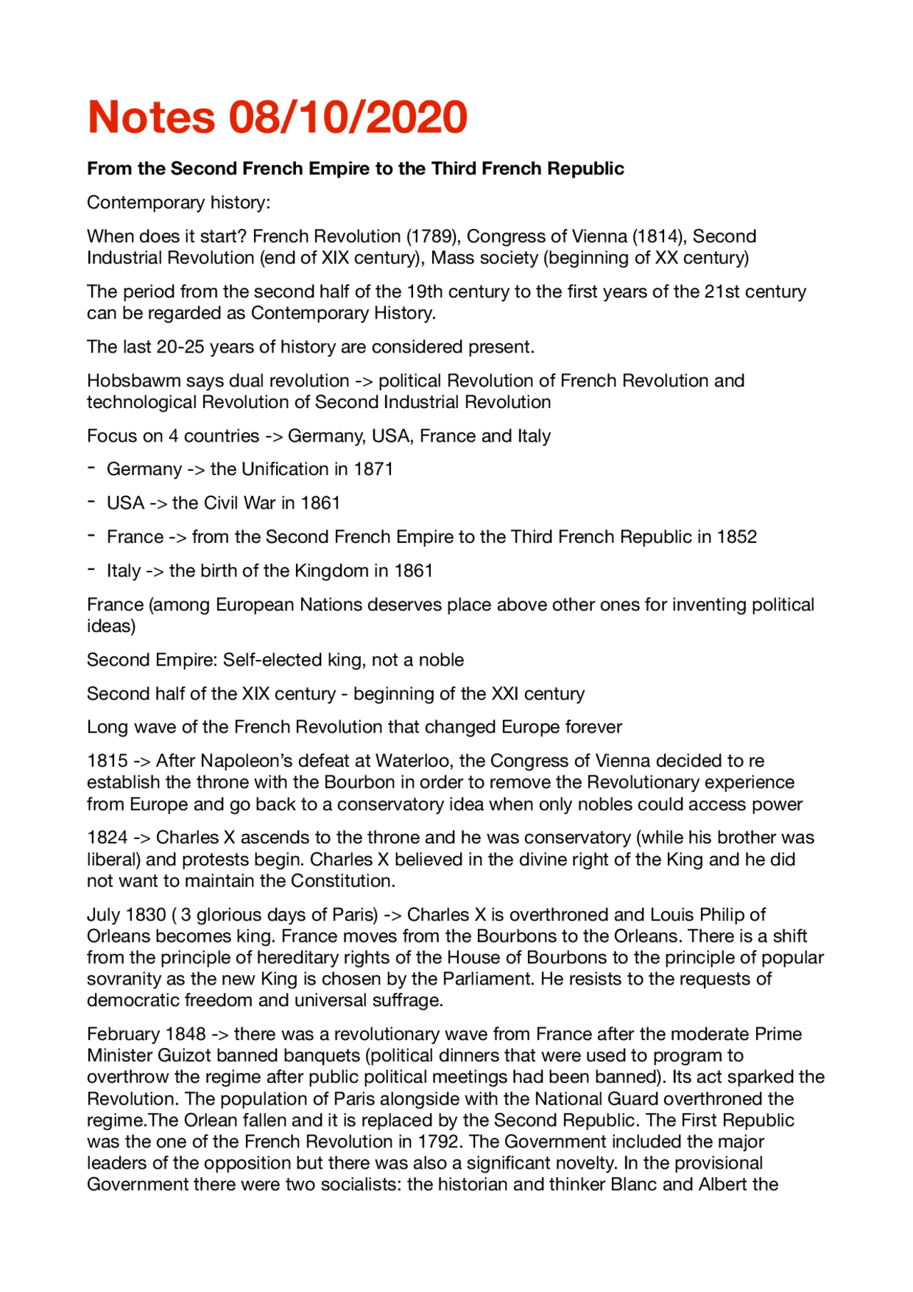 COMMA-Contemporary History Notes (1st year) - Docsity