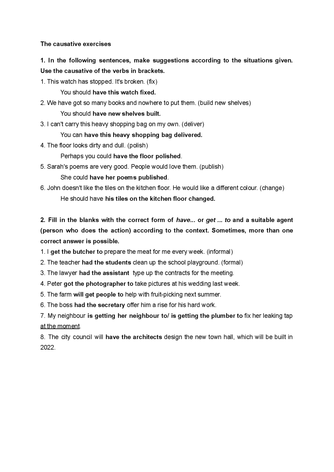 The causative exercises - Docsity