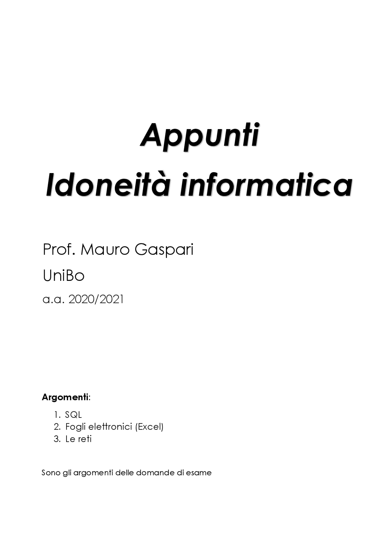 Appunti Dellesame Idoneità Informatica Prof Mauro Gaspari Appunti