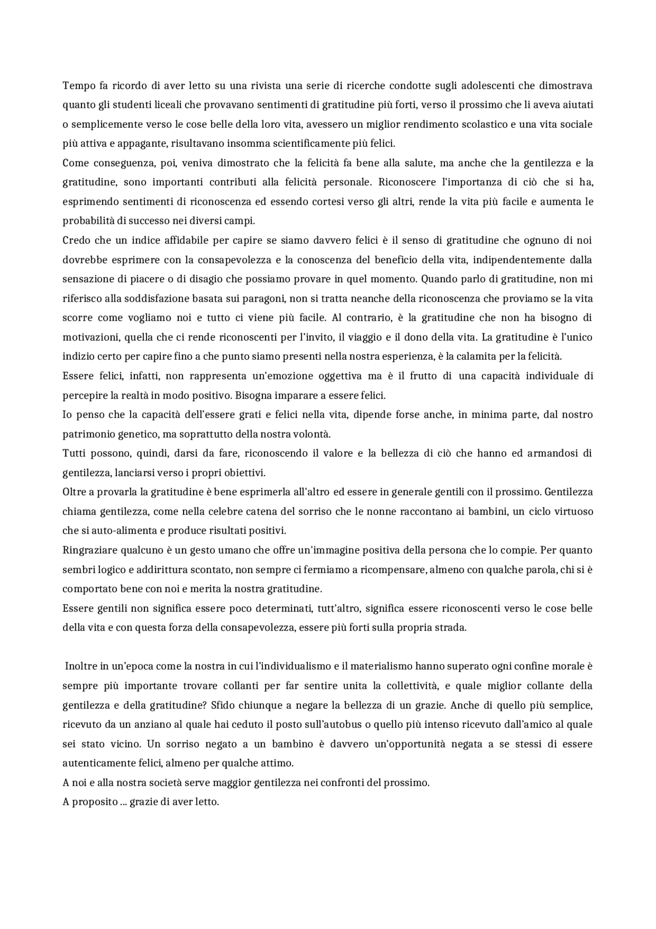 Tema Sulla Gratitudine Docsity