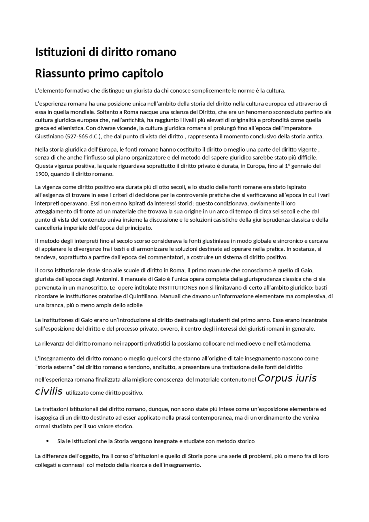 Riassunto Primo Capitolo Docsity