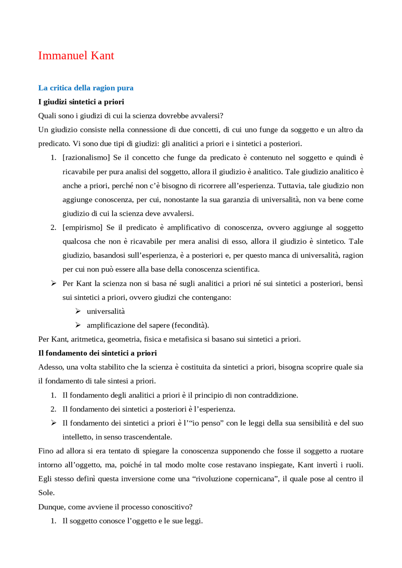 Kant Pensiero Filosofico Nel Dettaglio Docsity