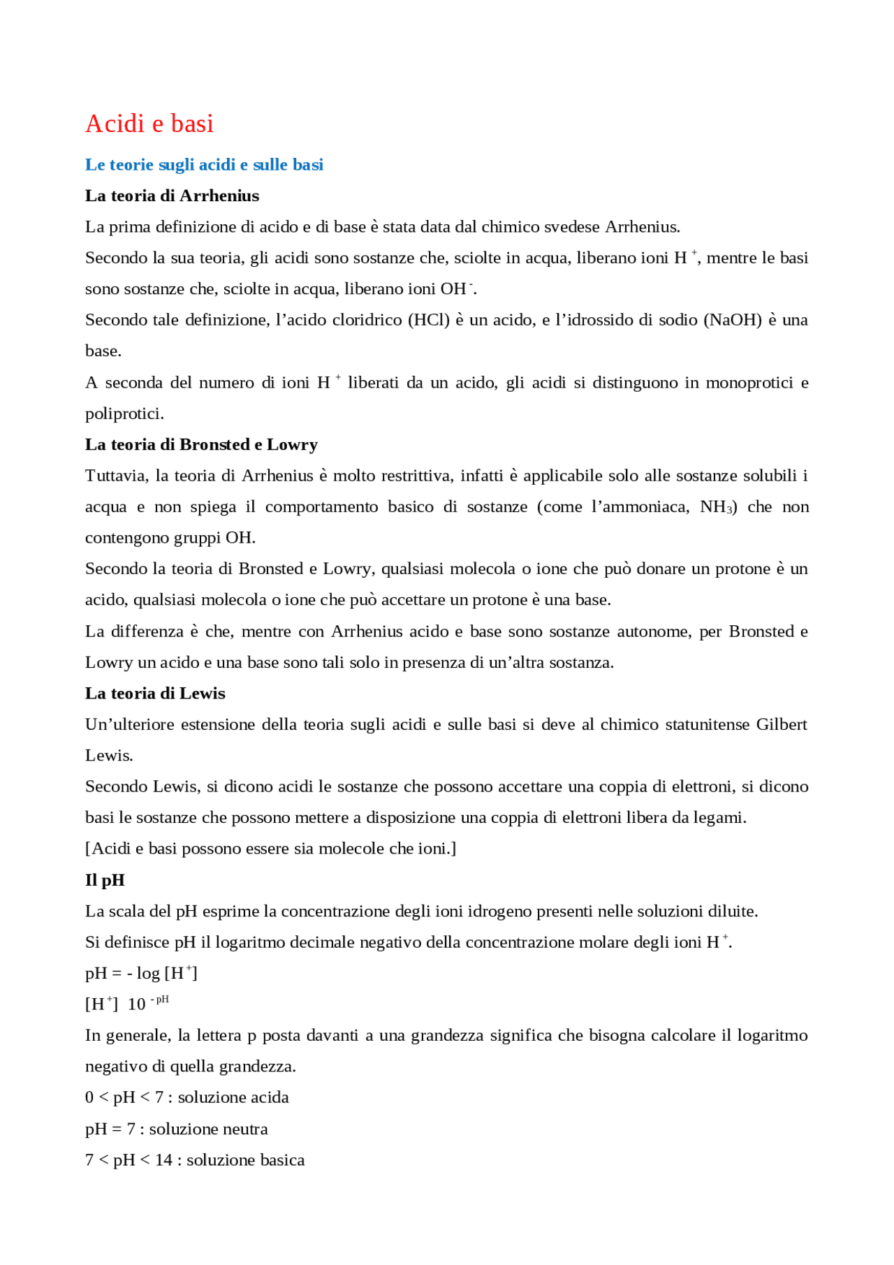 Acidi E Basi Riassunto Chimica Docsity