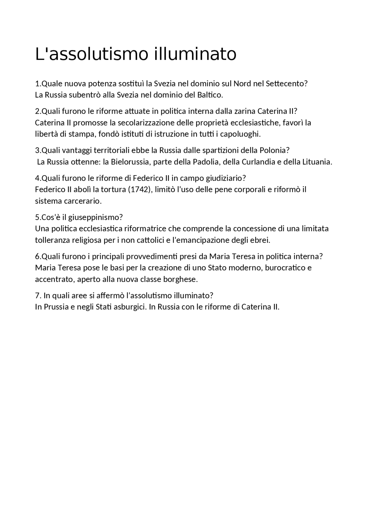 Storia Moderna Lassolutismo Illuminato Docsity