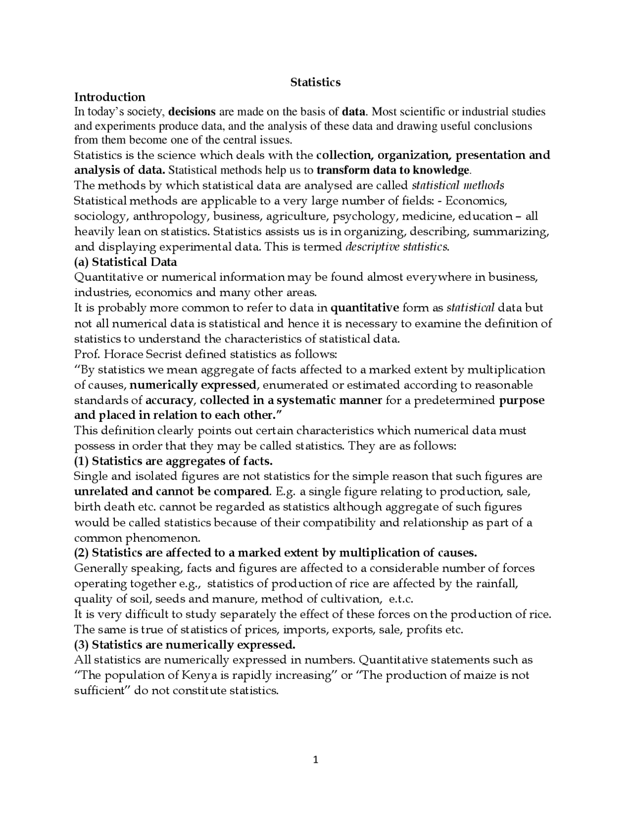 Introduction To Statistics Docsity
