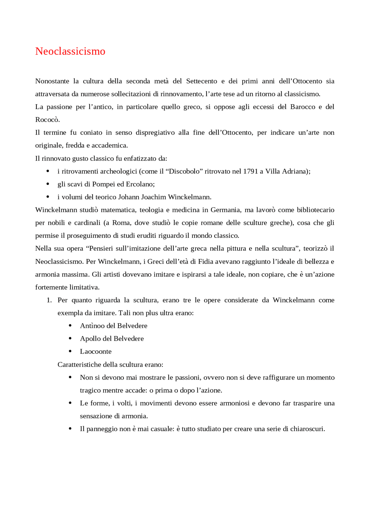Neoclassicismo Storia Dellarte Docsity