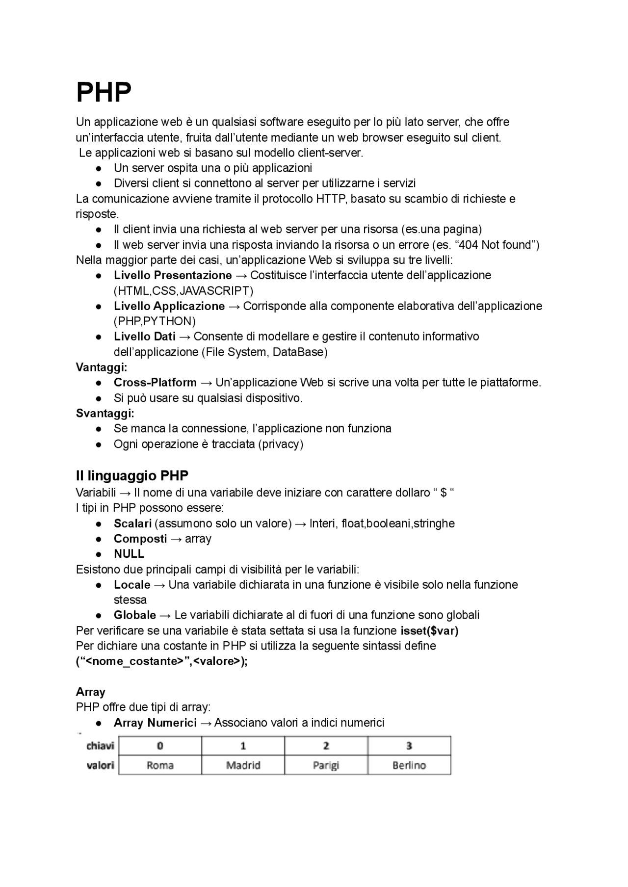 PHP - Teoria del linguaggio | Schemi e mappe concettuali di Informatica | Docsity