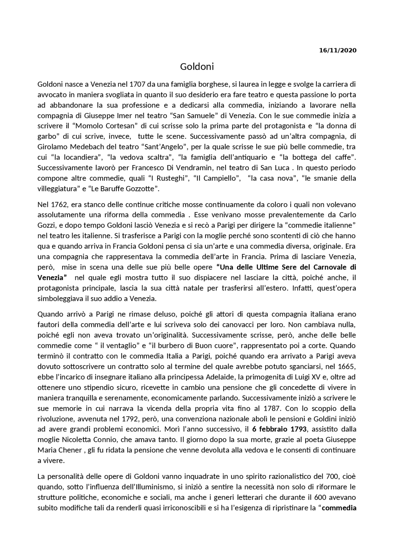 Goldoni La Locandiera Docsity