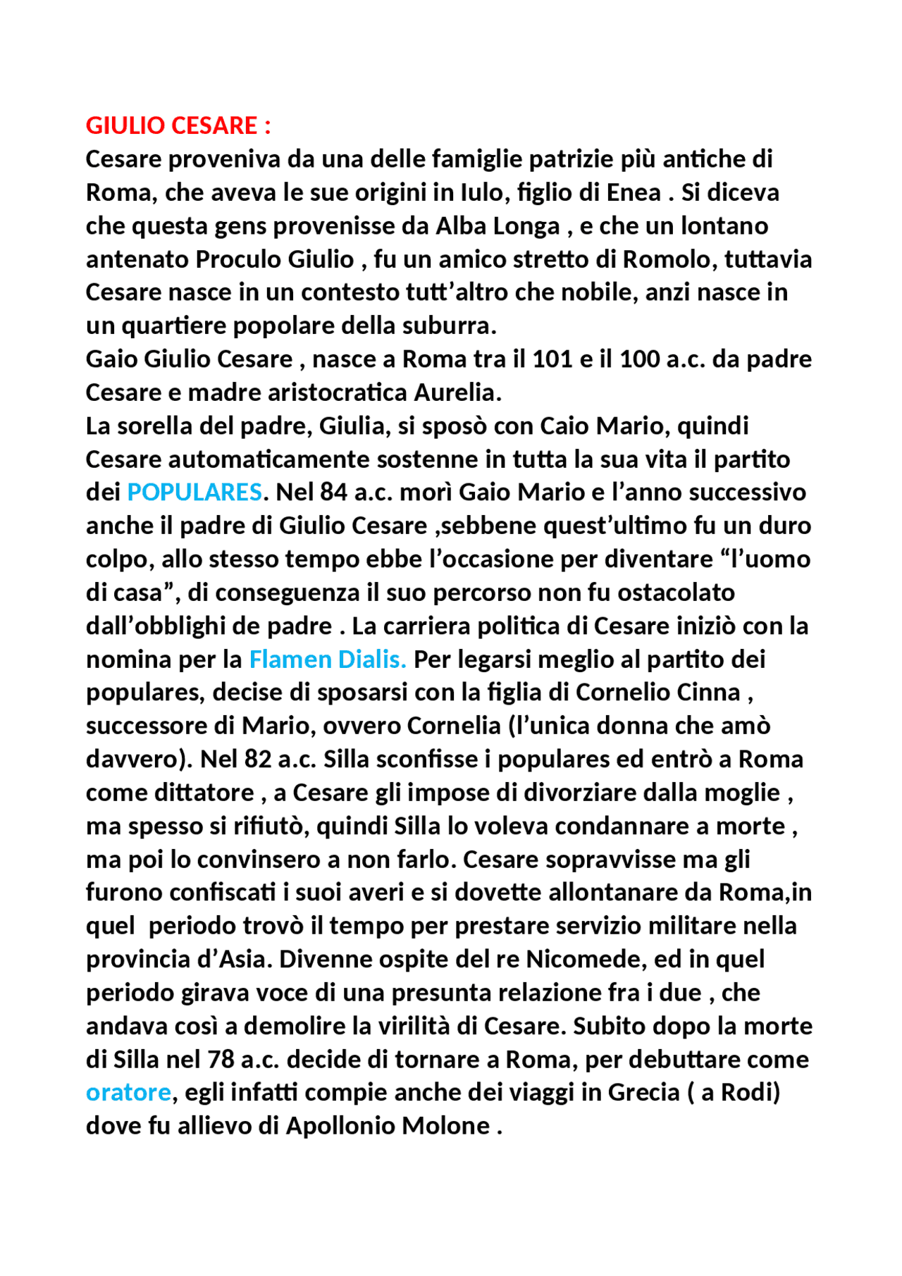 Giulio Cesare Vita Opere Pensiero Docsity