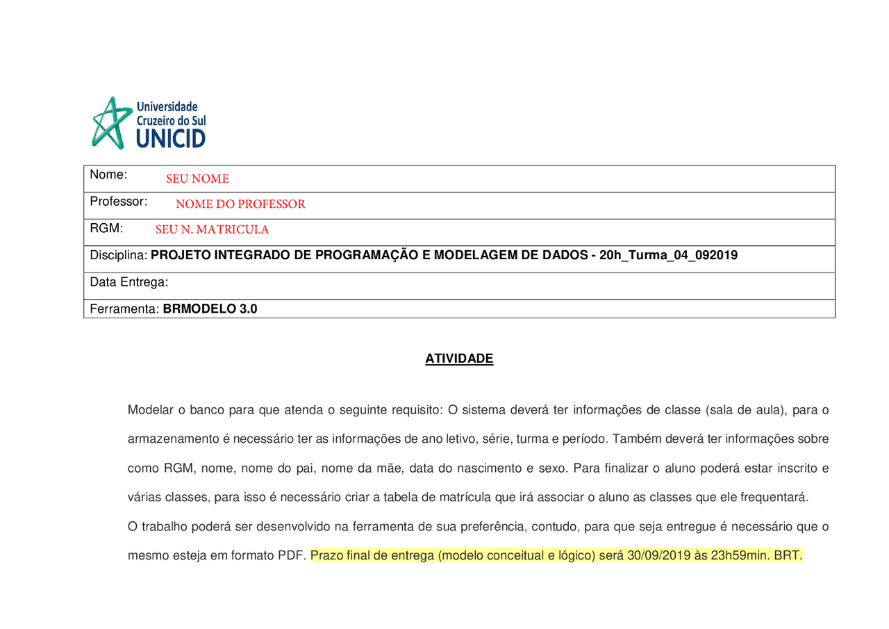 Modelagem De Dados Projeto Integrador Provas Modelagem De