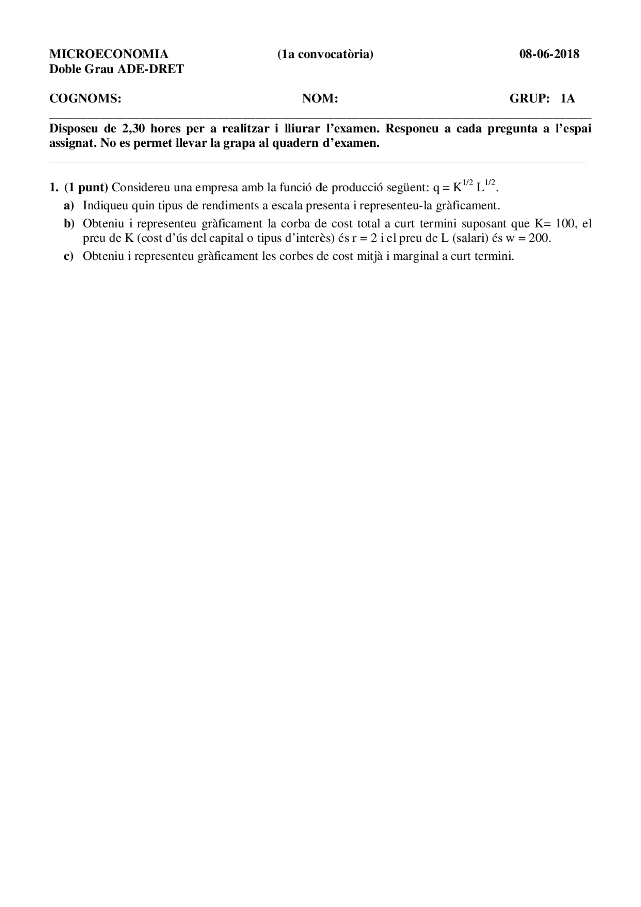 MicroeconomÍa Examen Dade 2018 Docsity