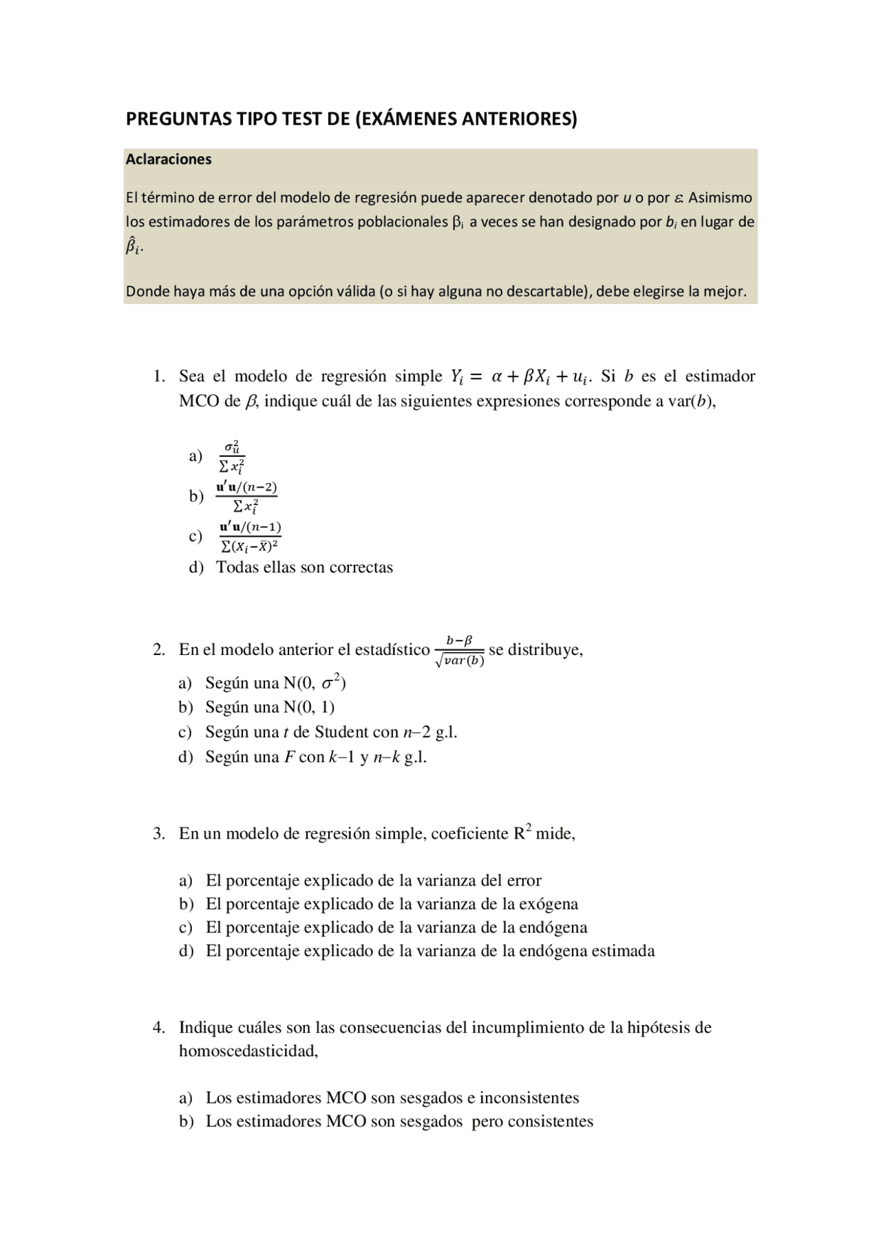 Ejercicios Introducción Econometria Docsity