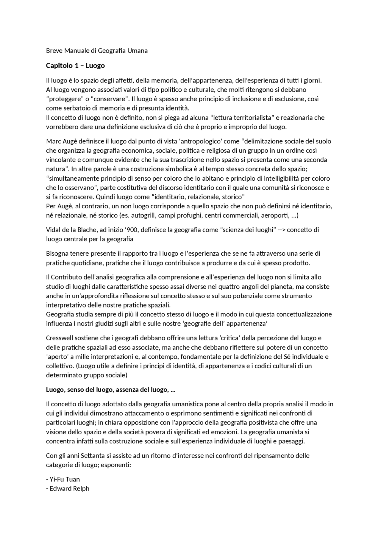Riassunto Breve Manuale Di Geografia Umana Docsity