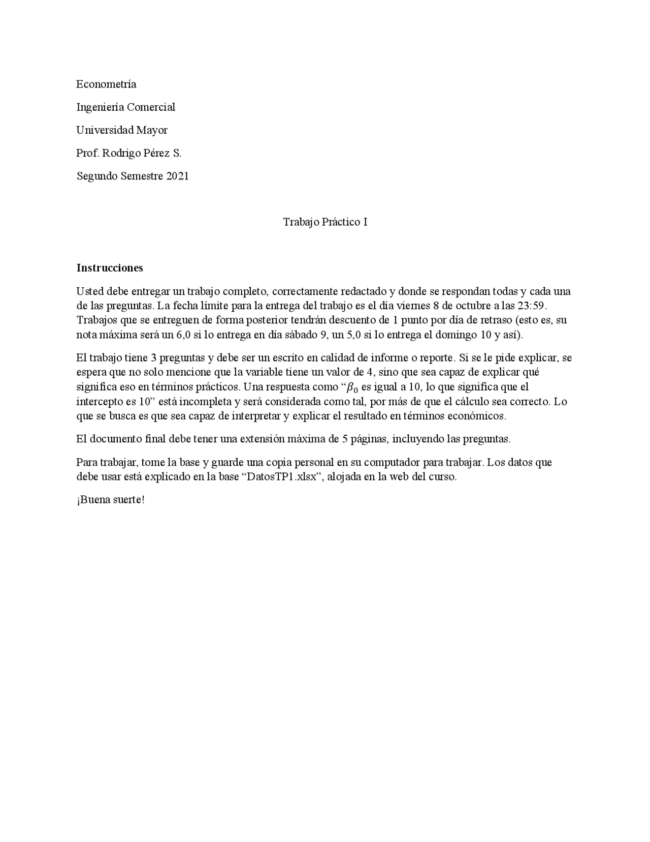 Prueba De Econometría Docsity