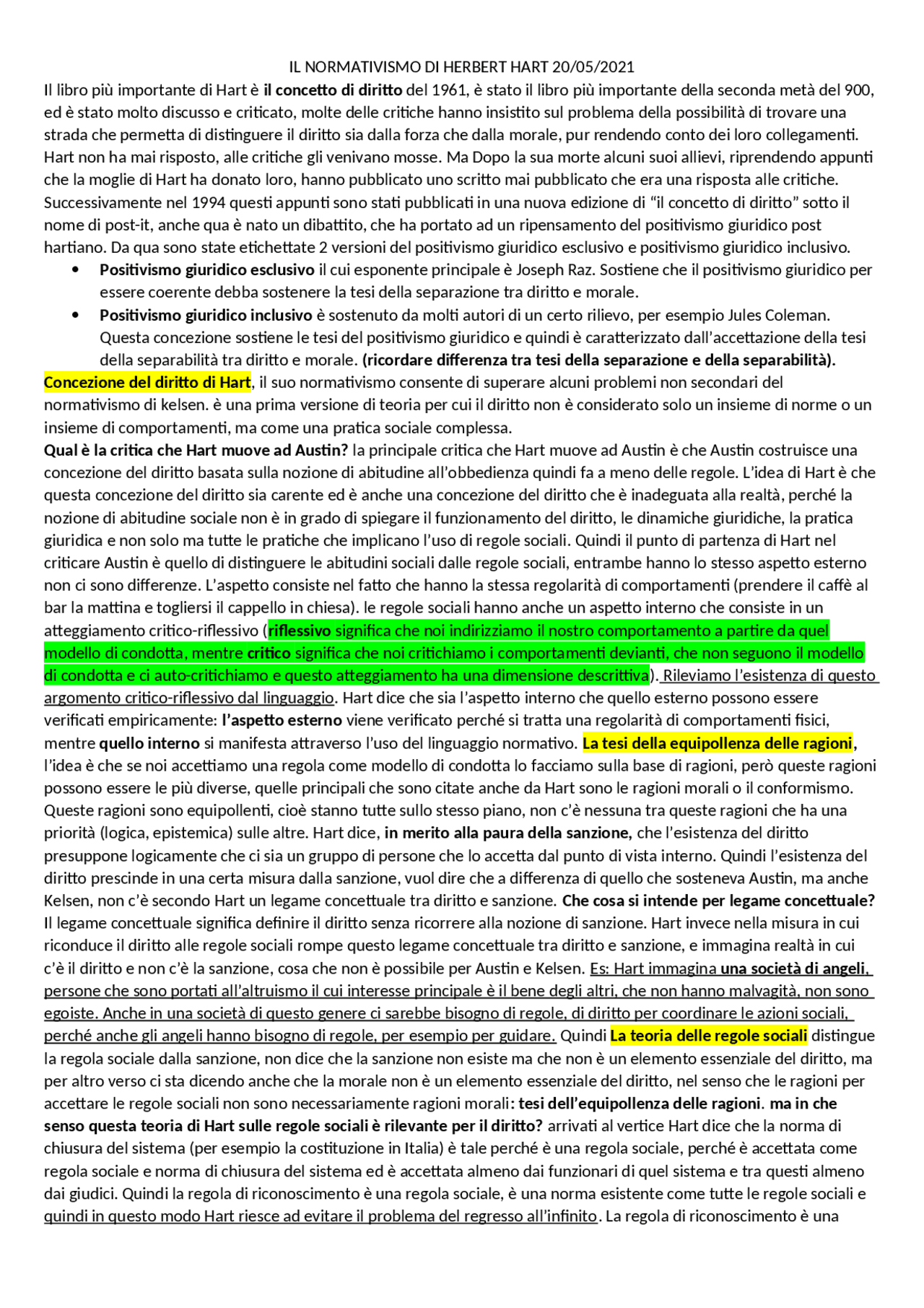 Hart, filosofia del diritto - Docsity