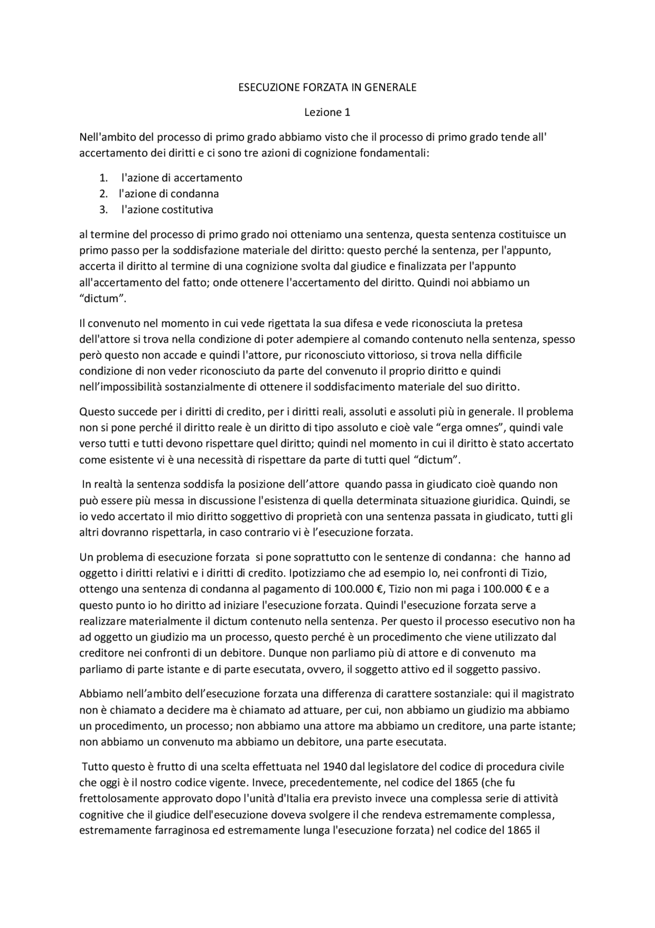 Appunti Esecuzione Forzata In Generale Docsity