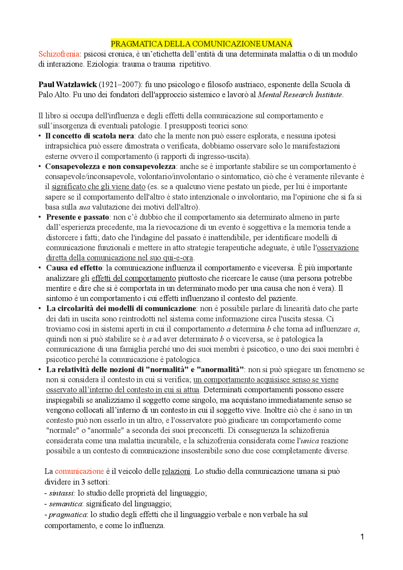 Pragmatica Della Comunicazione Umana Docsity