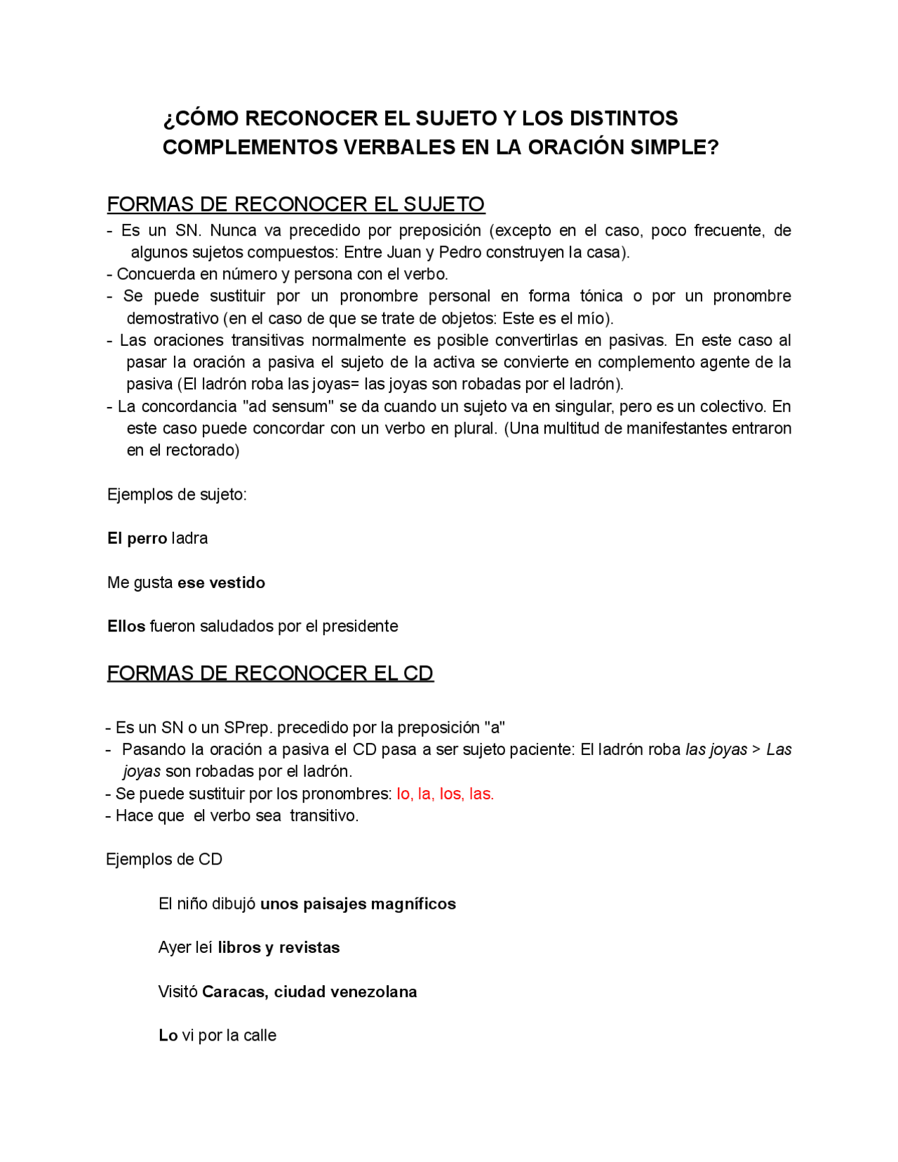 LOS COMPLEMENTOS, SINTAXIS - Docsity