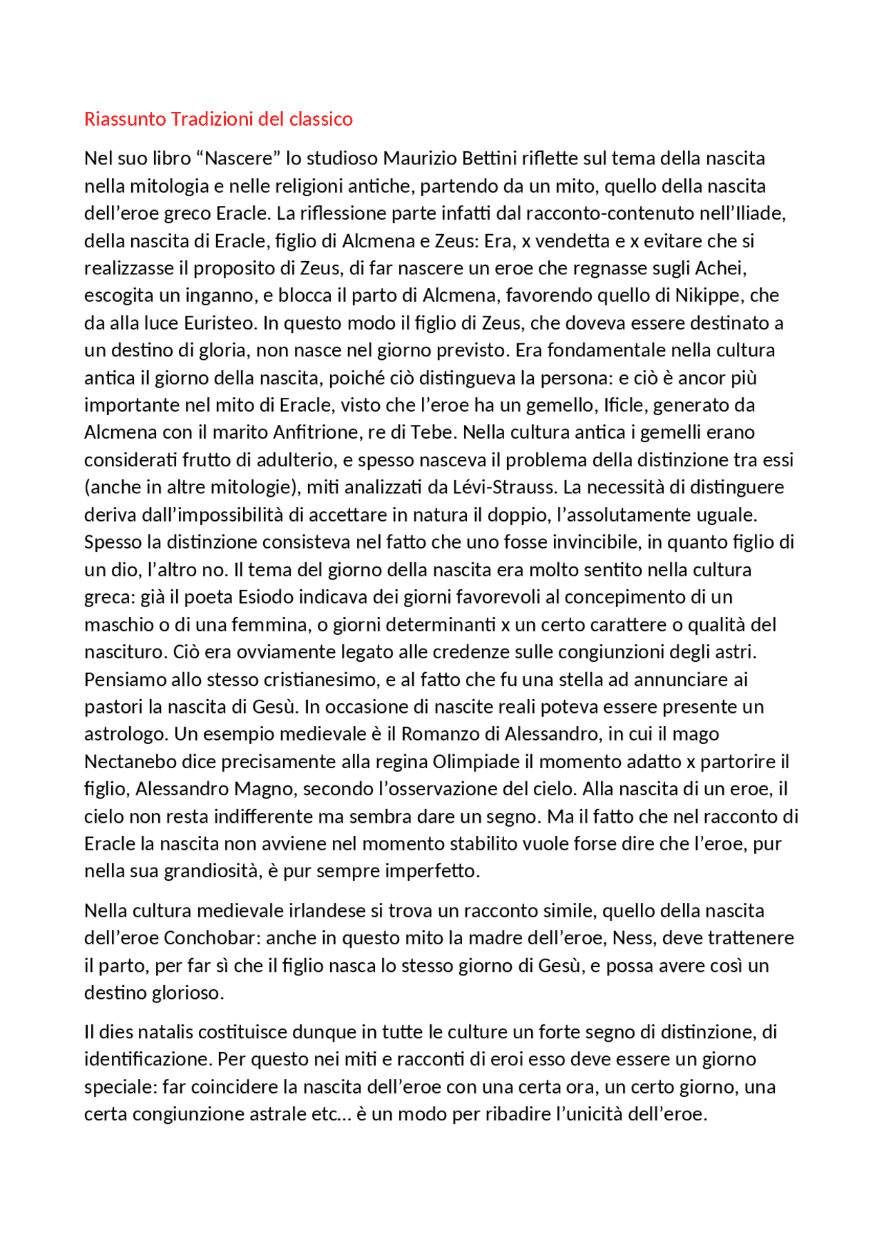 Riassunto Libro Nascere Di Maurizio Bettini Docsity