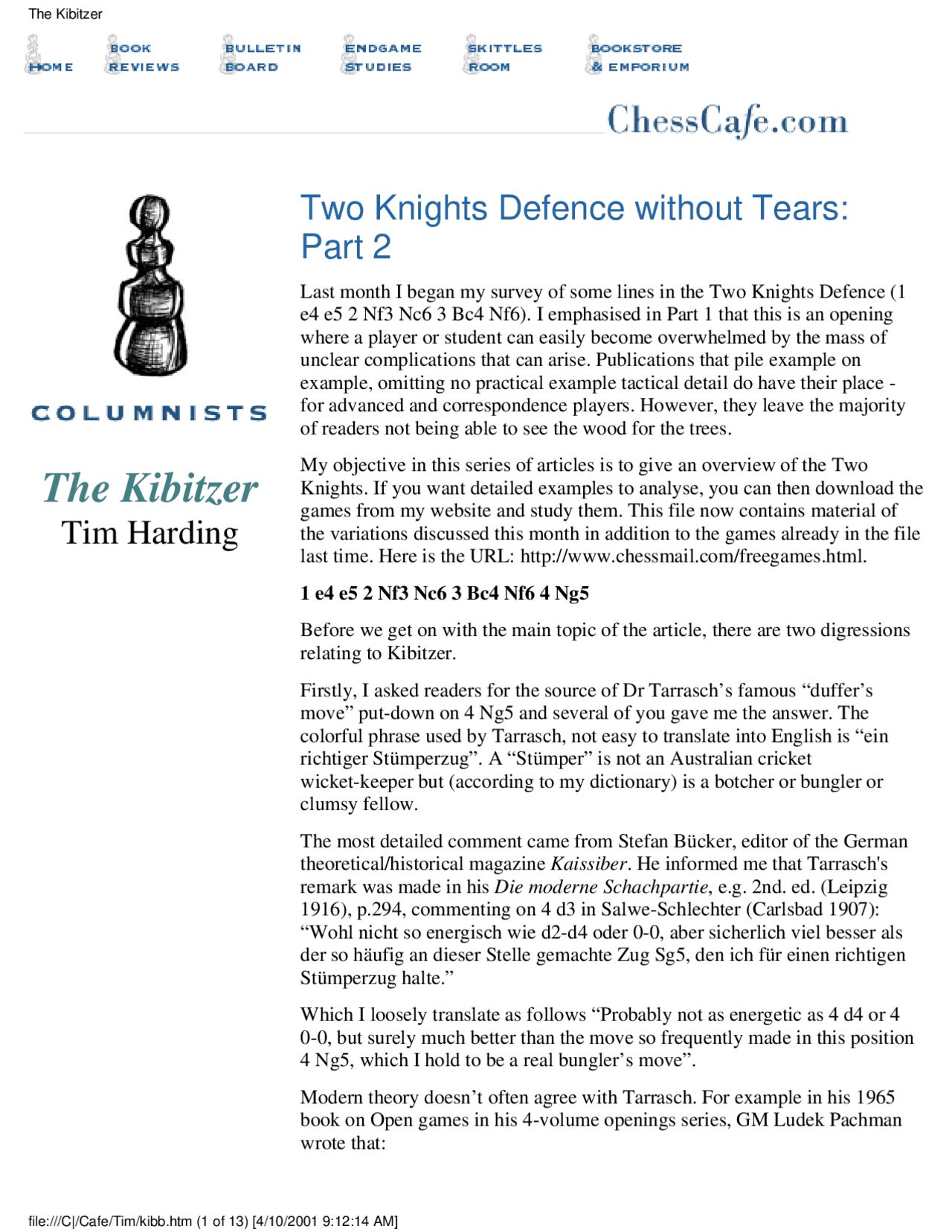Tim Harding Two Knights Defence Part II - Docsity