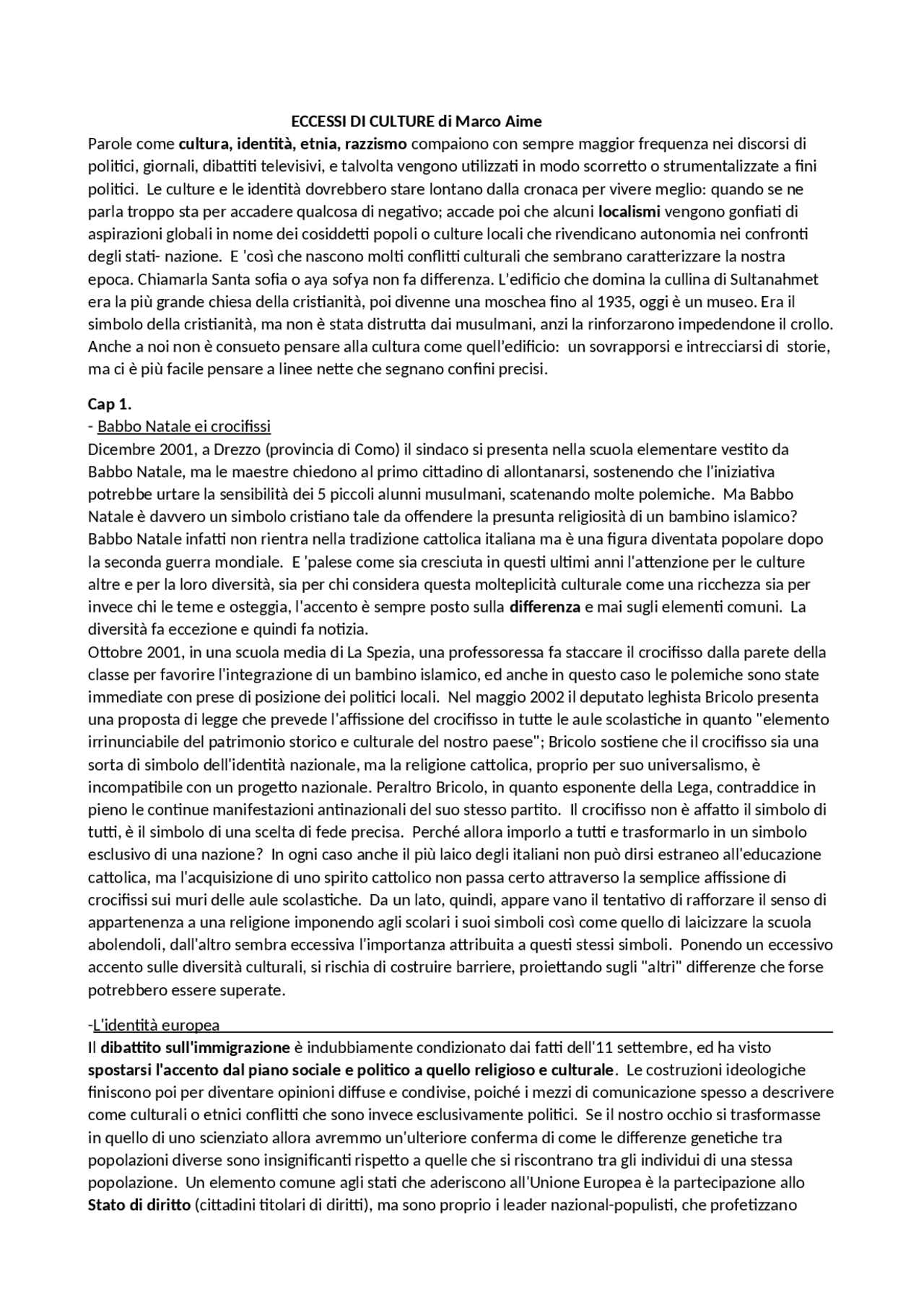 Eccessi Di Culture Marco Aime Docsity