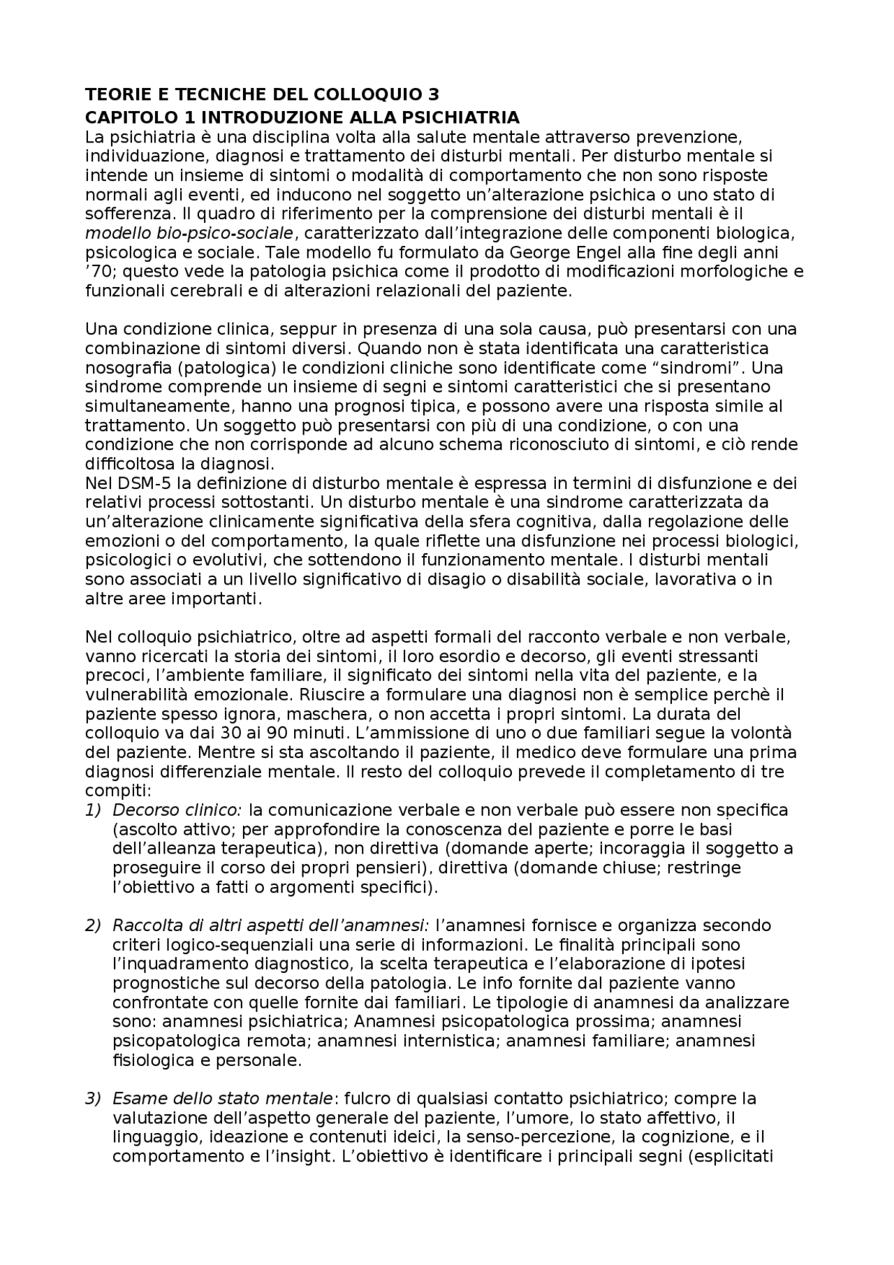 Teorie E Tecniche Del Colloquio Clinico Docsity