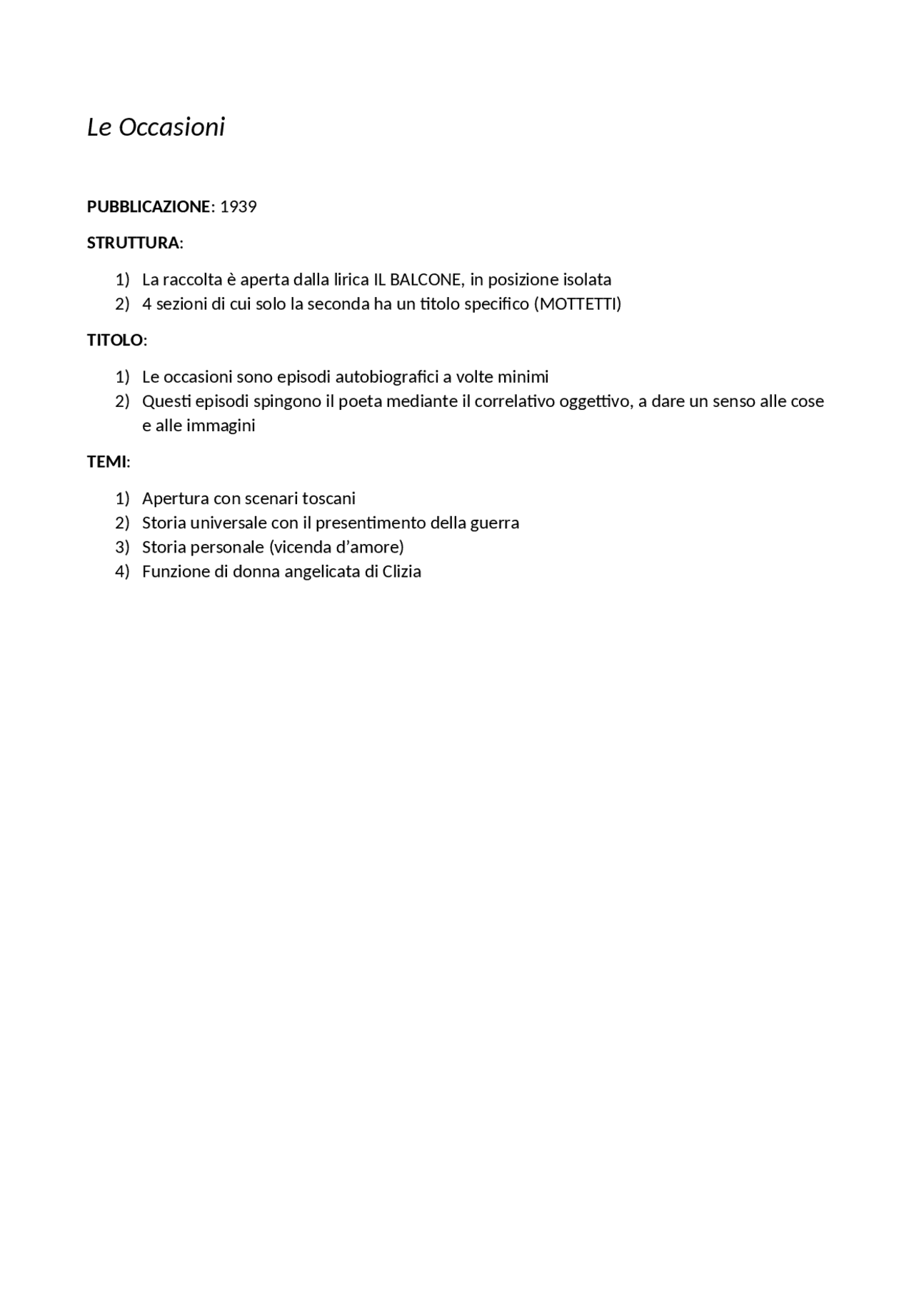 Le Occasioni Riassunto Brevissimo Docsity