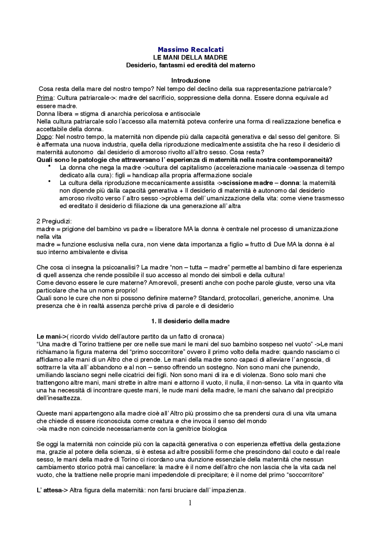Le Mani Della Madre Docsity