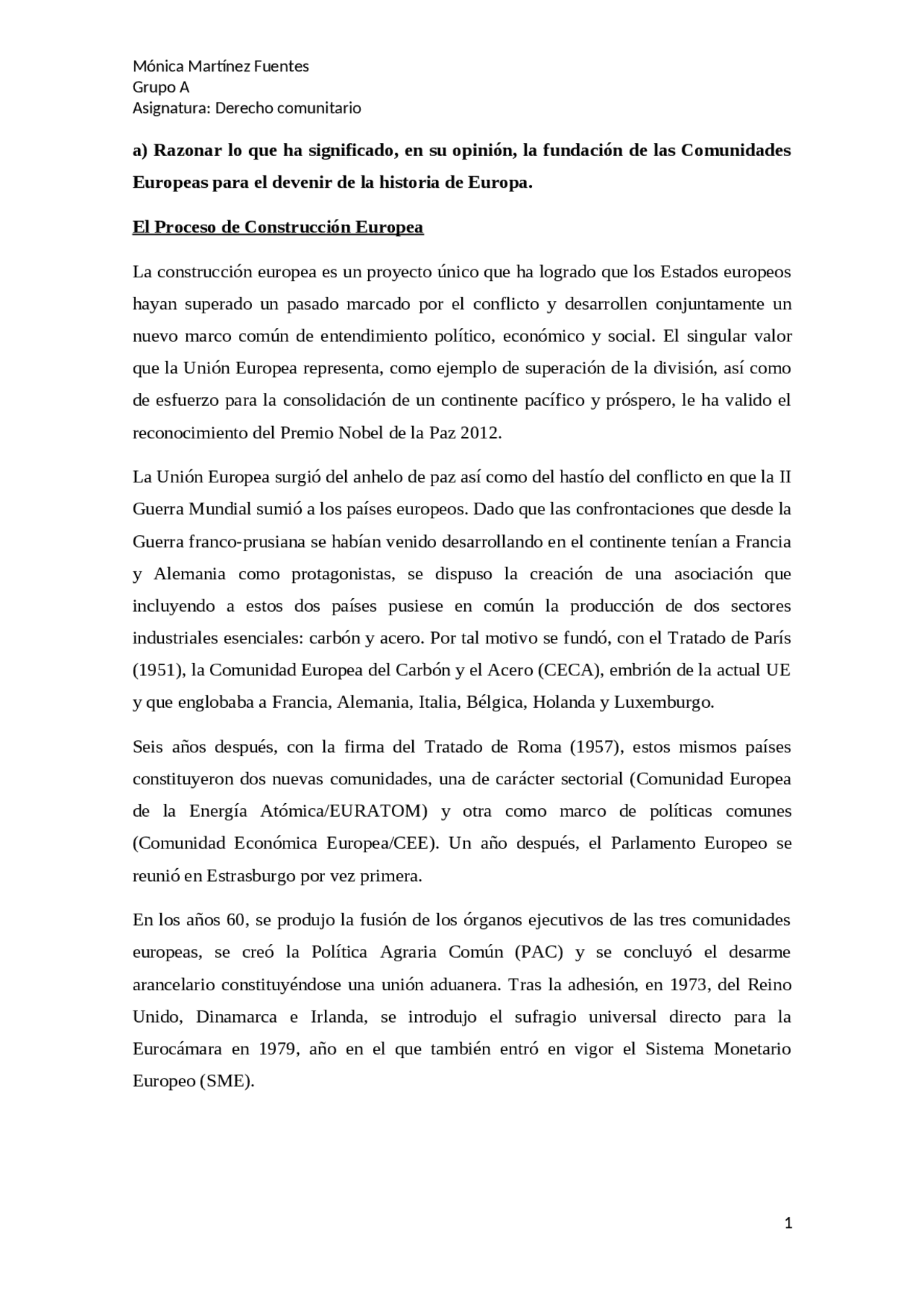 Primera práctica derecho comunitario - Docsity