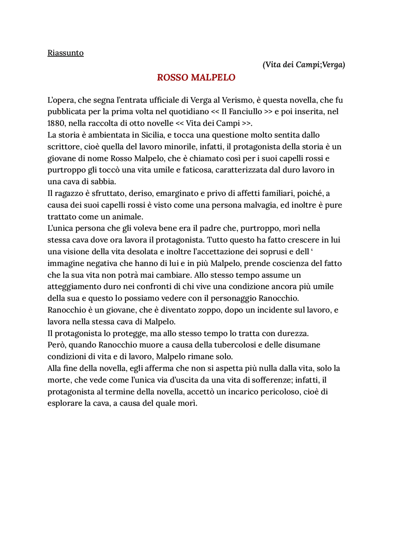 Riassunti Dei Brani Di Verga Docsity