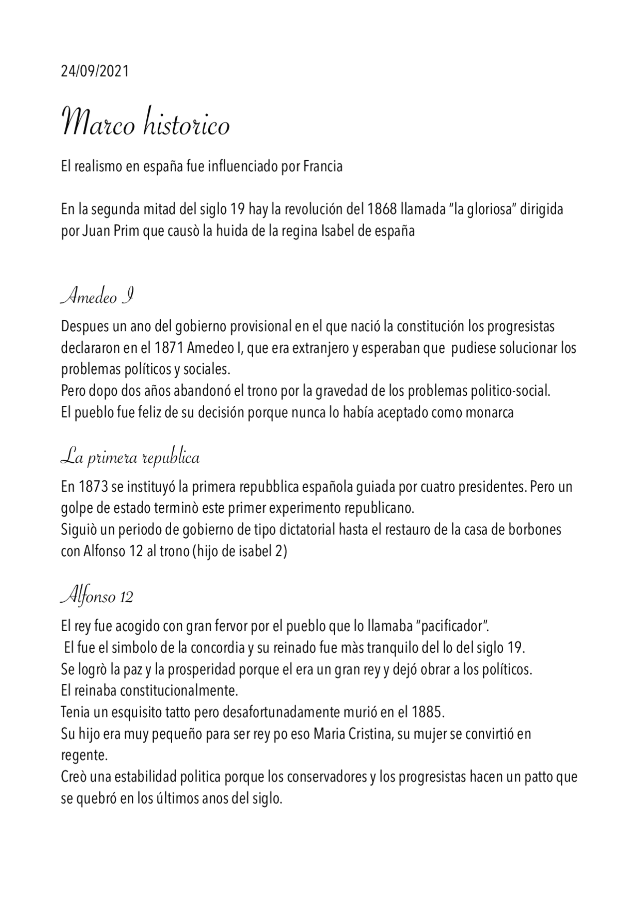 Marco historico realismo | Appunti di Spagnolo | Docsity