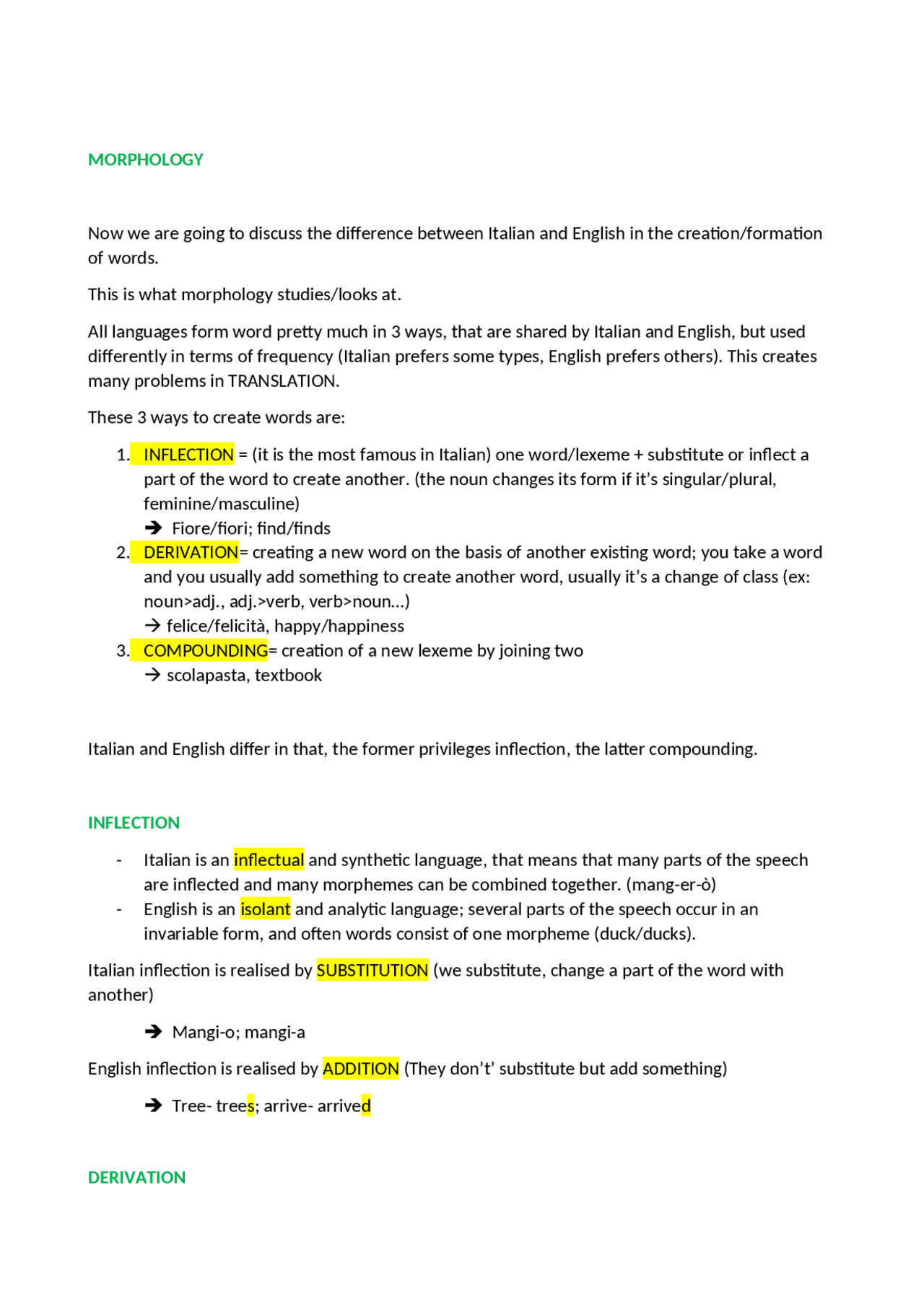 Morphology Sintesi Lingua Inglese Docsity