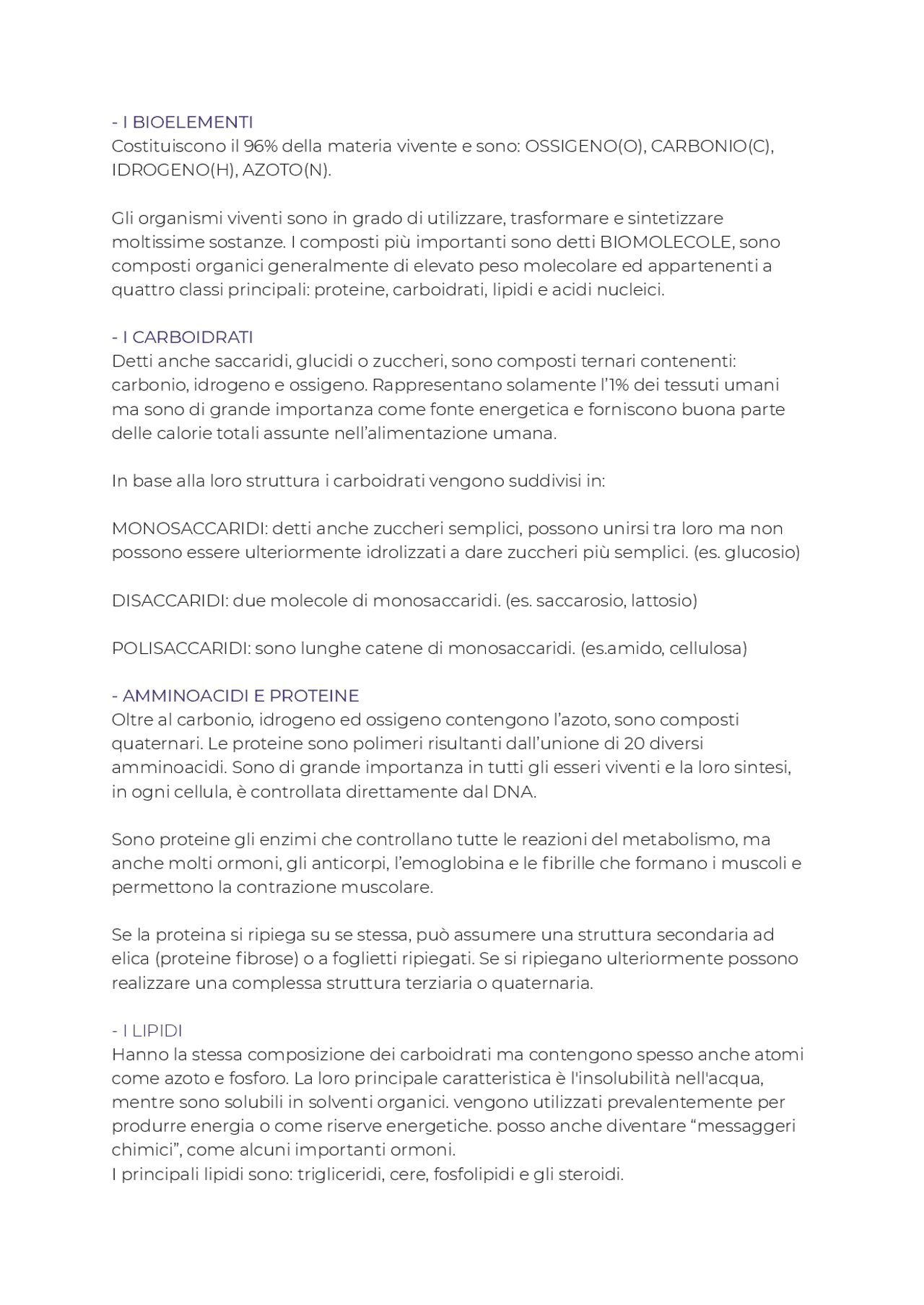 Riassunto Biologia Biennio Docsity
