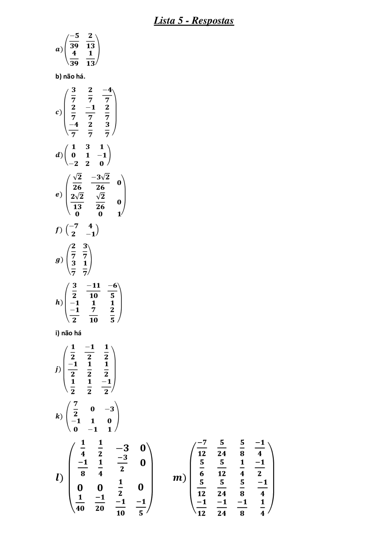 Inversão de matriz com resposta - Docsity