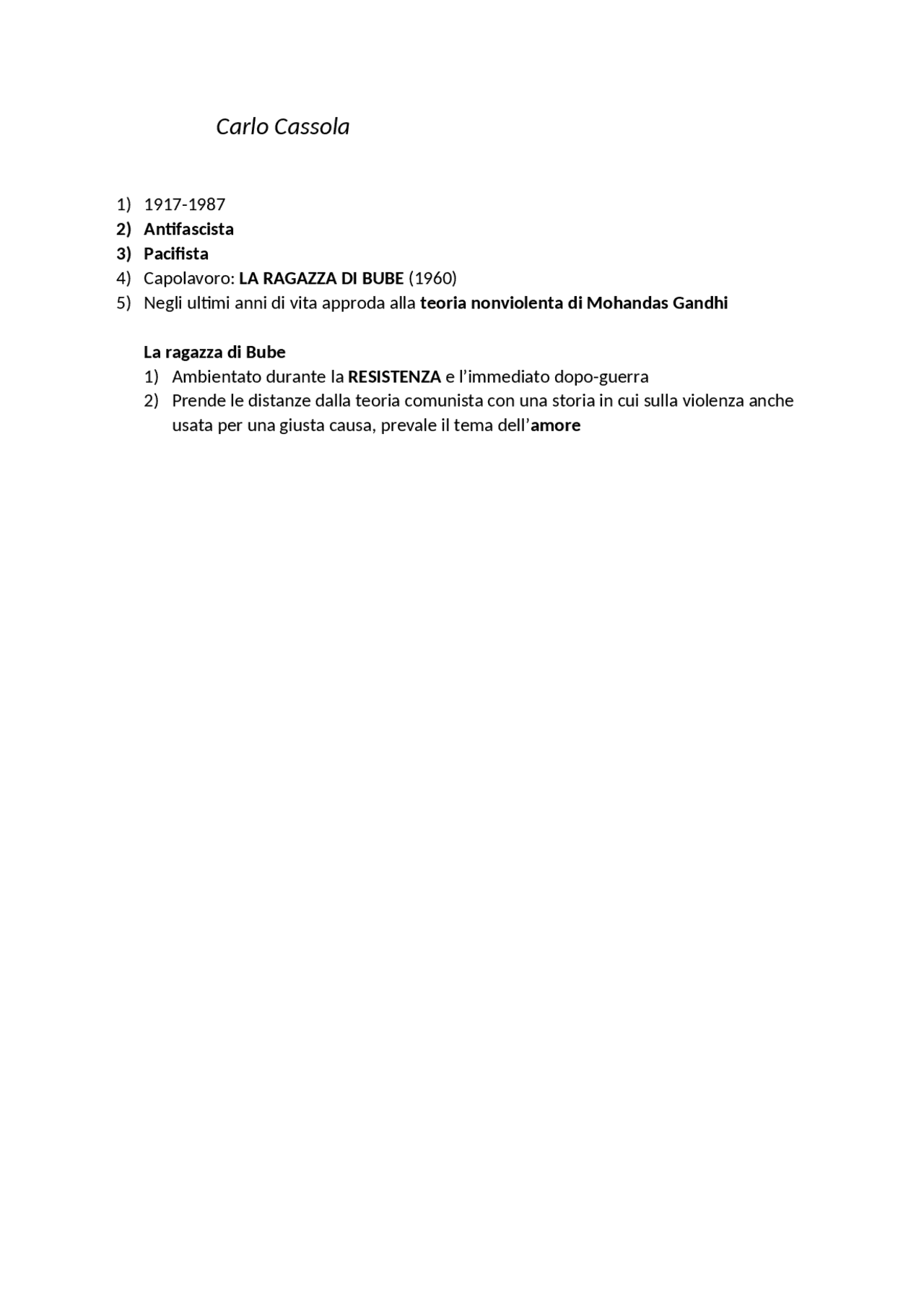 Sintesi Carlo Cassola Docsity