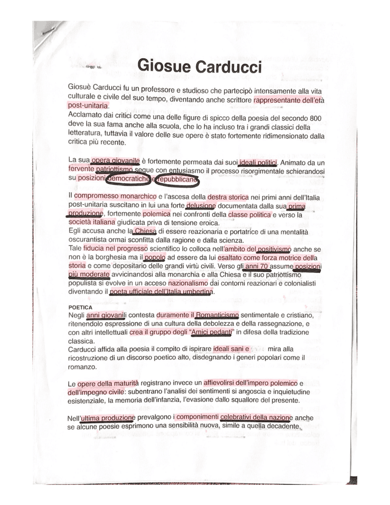Giosuè Carducci Vita E Opere Docsity