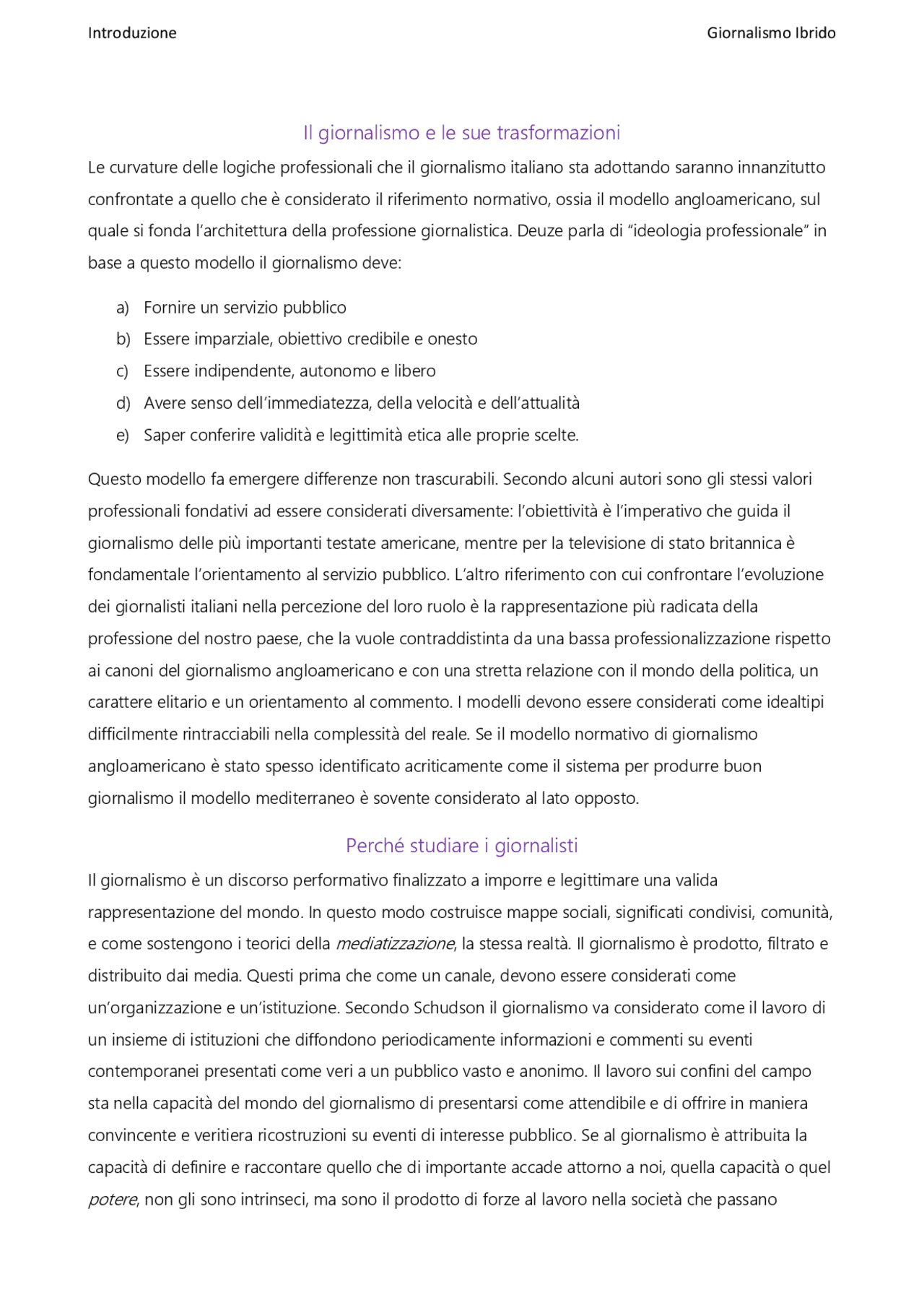 Sintesi Giornalismo Ibrido Docsity